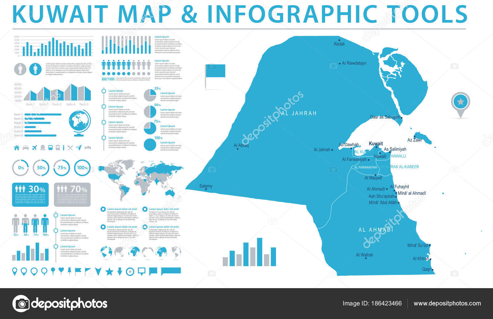Kuwait Map - Info Graphic Vector Illustration Stock Vector by ...