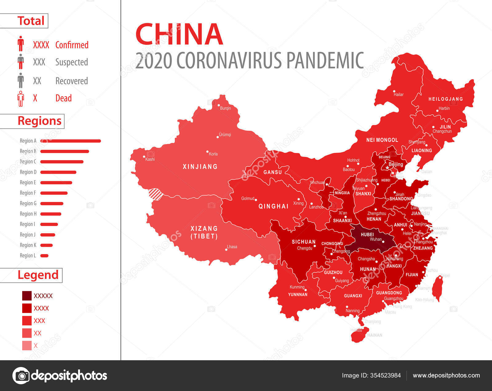 China Map Coronavirus Pandemic Covid Infographic Vector Illustration ...