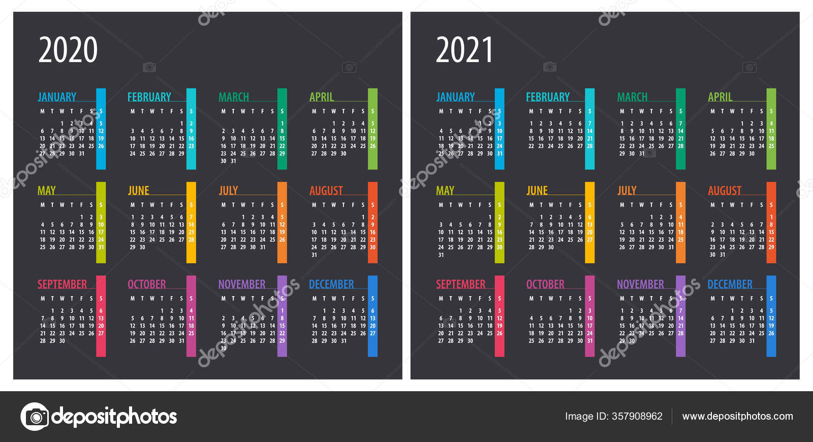 2020 2021 Calendar Illustration Template Mock Week Starts Sunday Stock ...