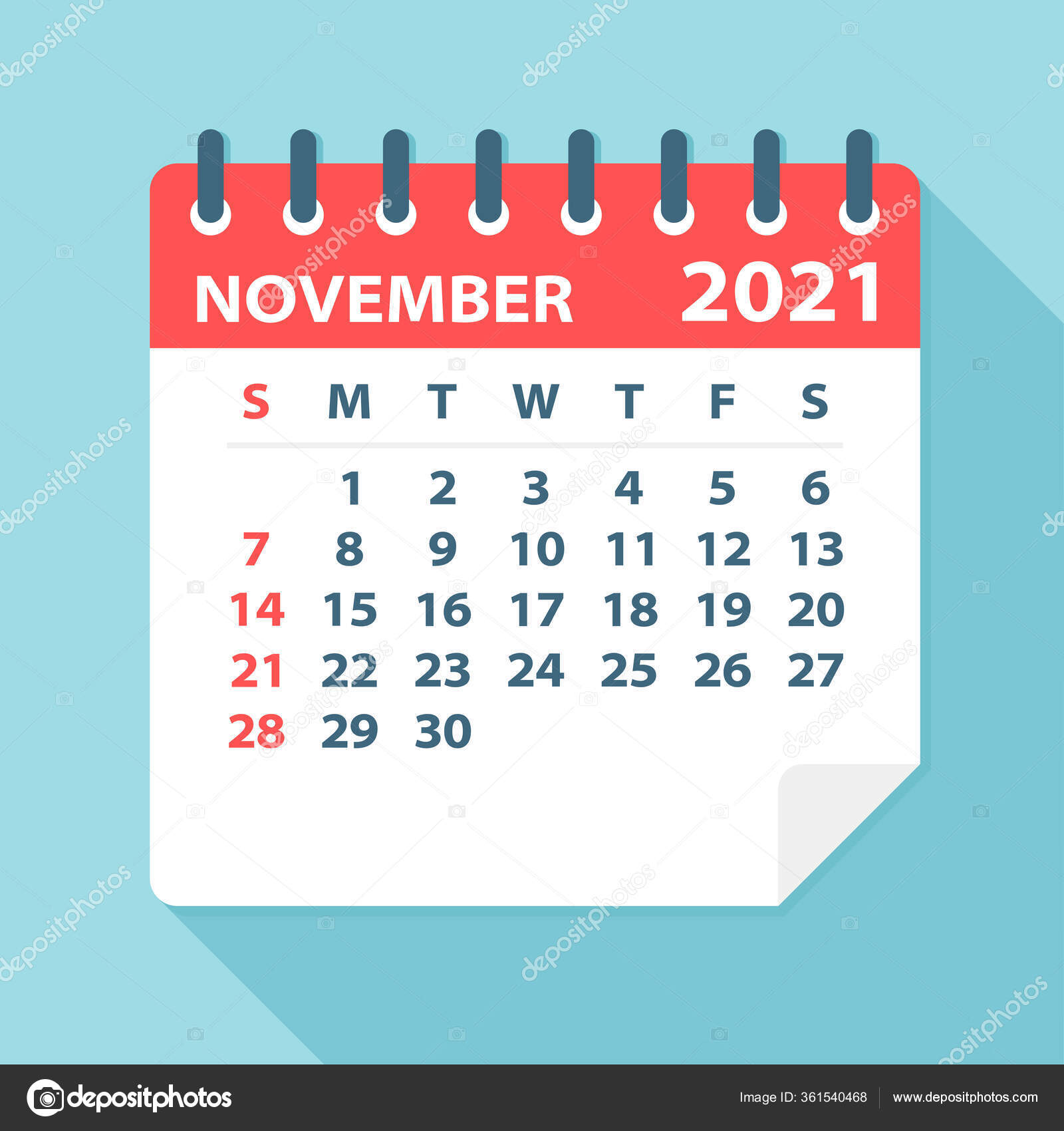 November 2021 Calendar Leaf Illustration Vector Graphic Page Stock ...