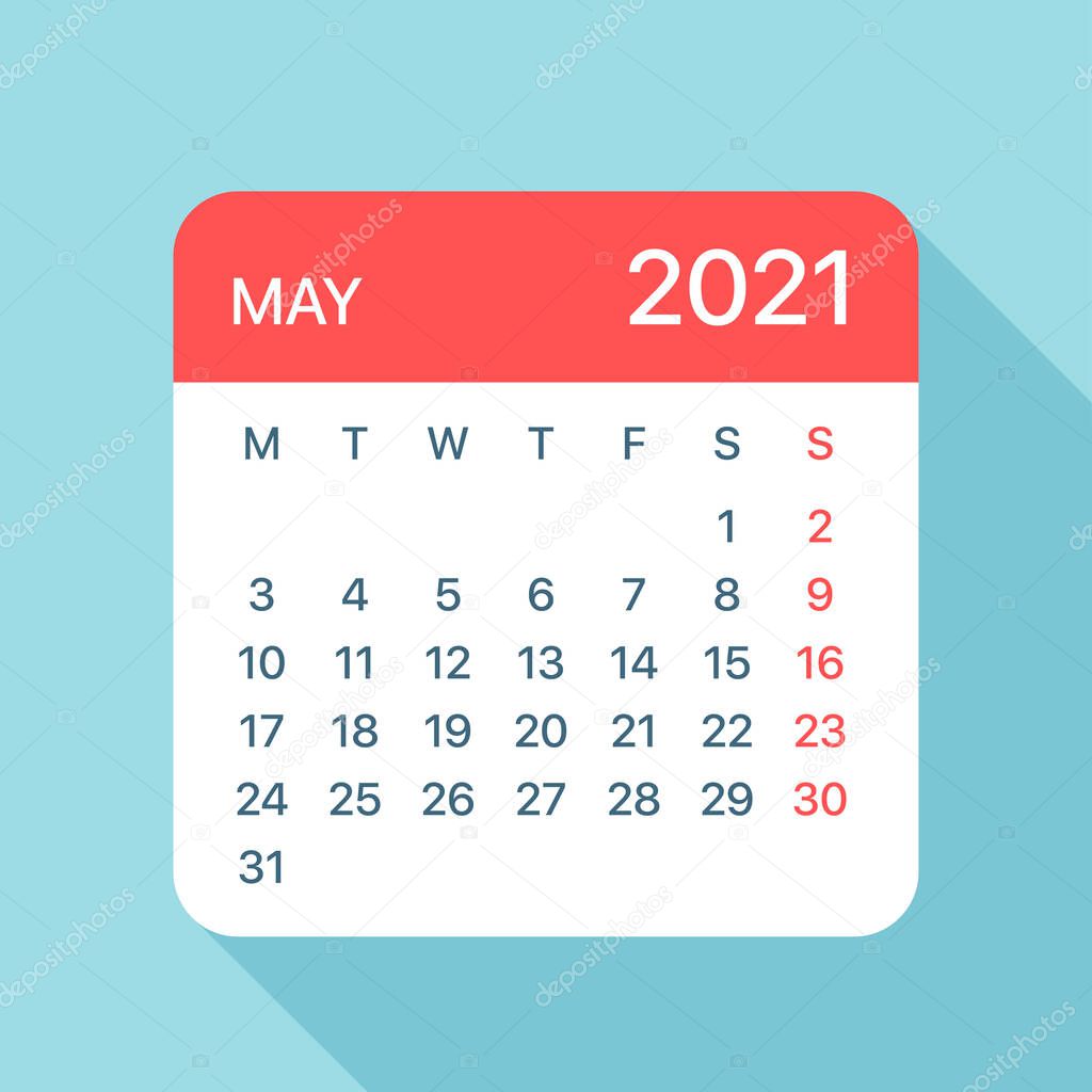 Mayo 2021 Hoja de calendario - Ilustración vectorial 2024