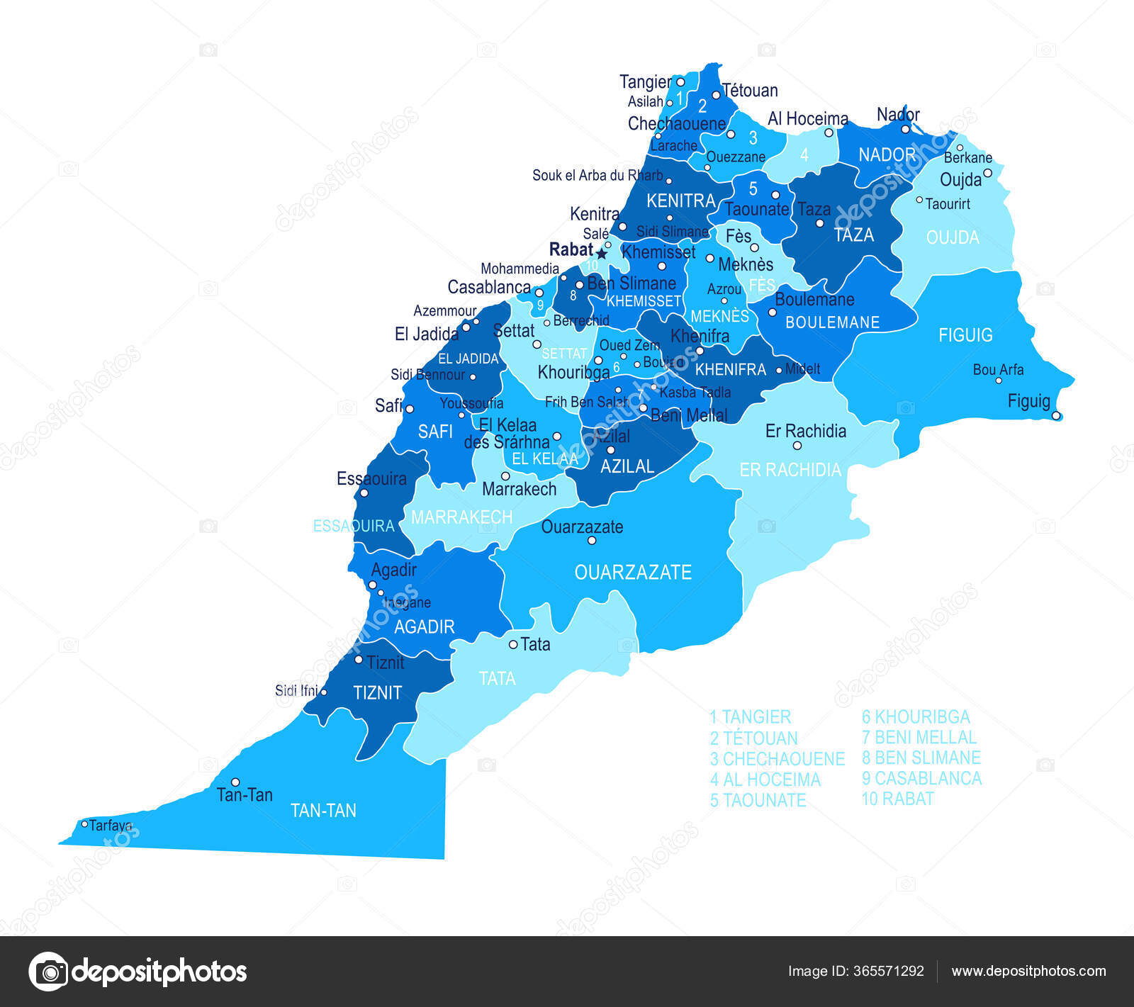 Maroc Carte Régions Des Villes Illustration Vectorielle Vecteur par ...
