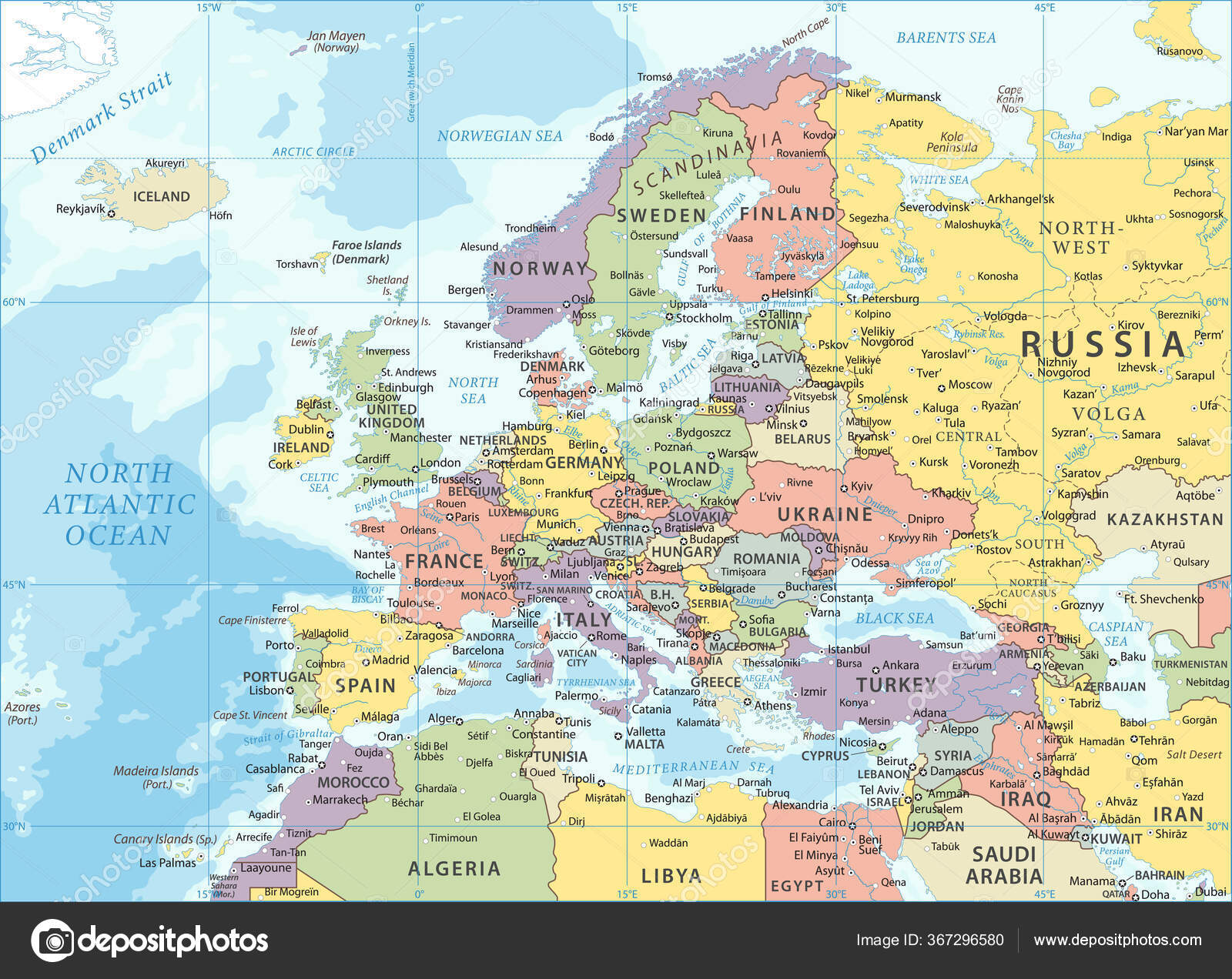 Europe Map Color Detailed Vector Illustration Stock Vector by ...