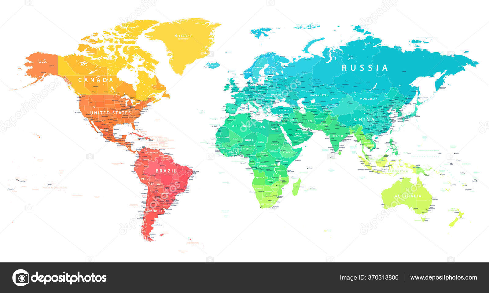 Mapa Mundo Cor Brilhante Política Vetor Detalhado vetor(es) de stock de ...