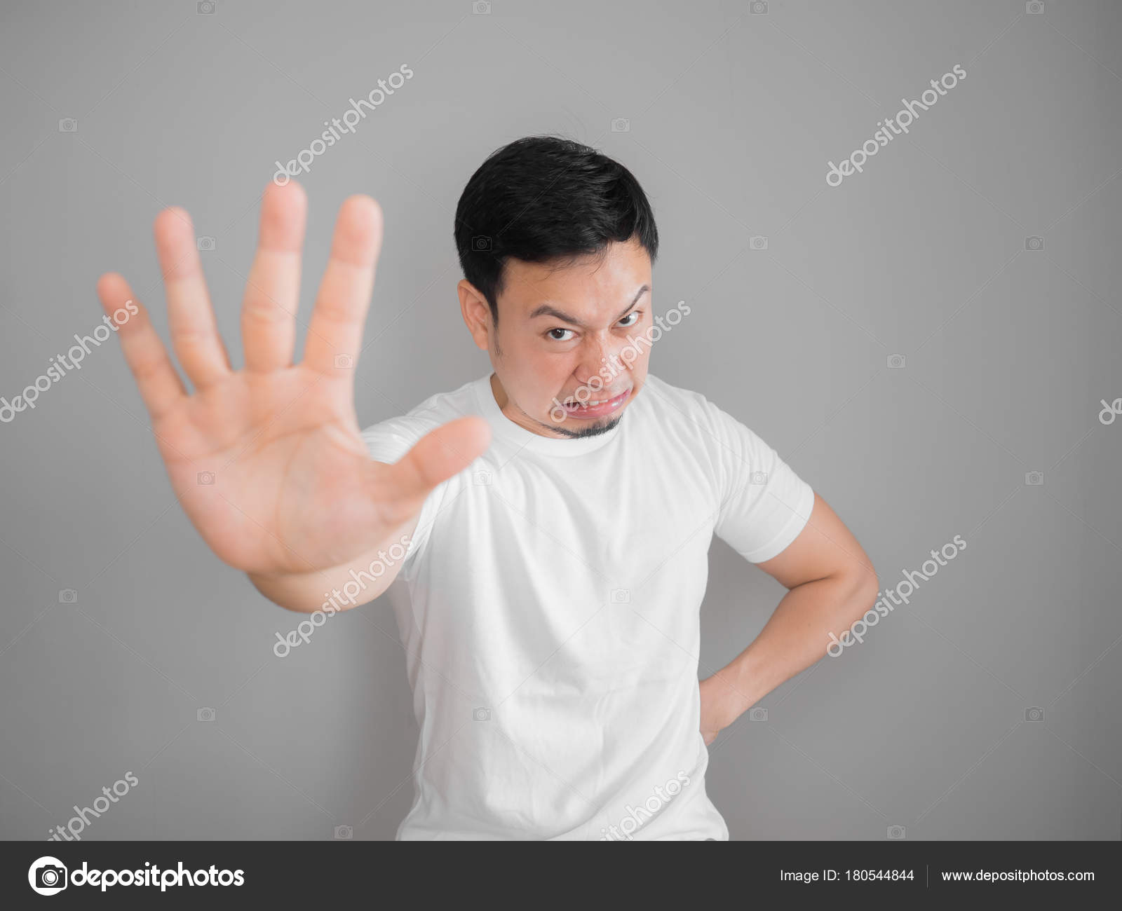 Very angry aggressive man portrait in white t-shirt. Stock Photo by ...