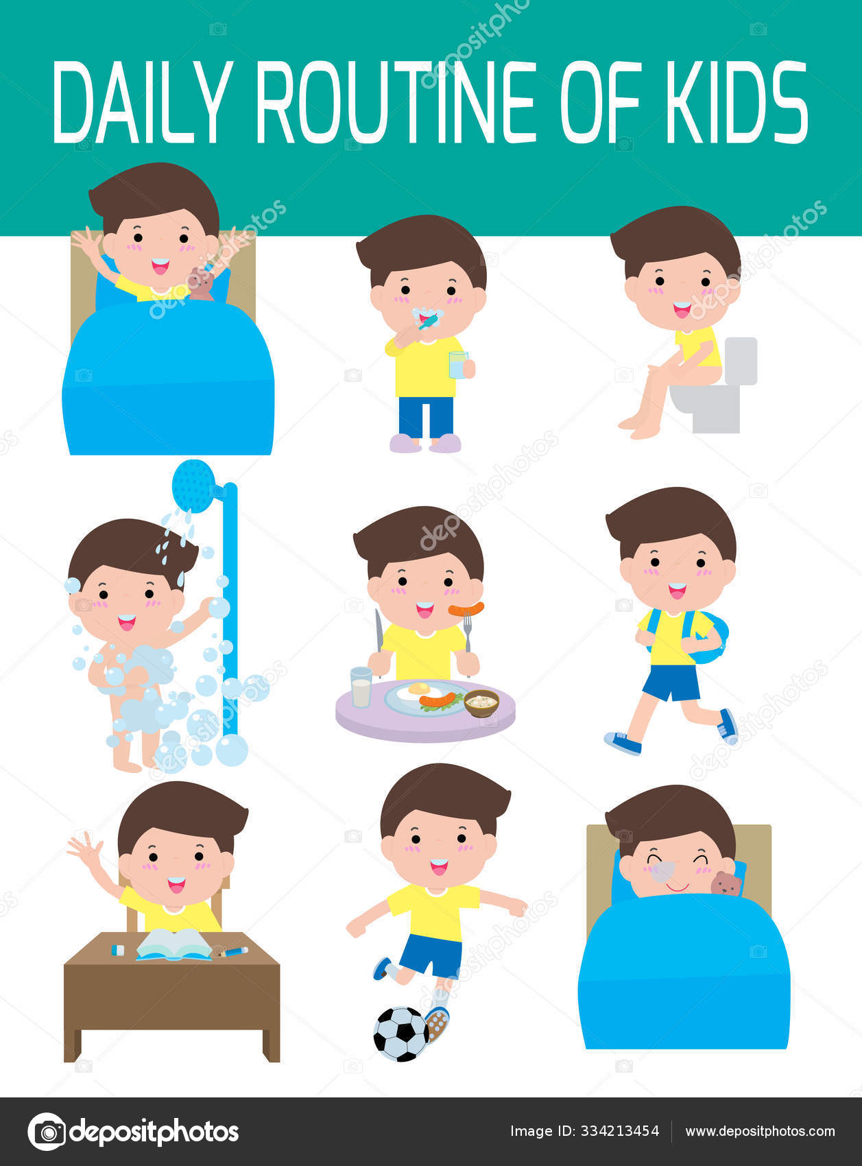 Rutinitas Sehari Hari Anak Anak Bahagia Elemen Infografis Kesehatan Dan ...