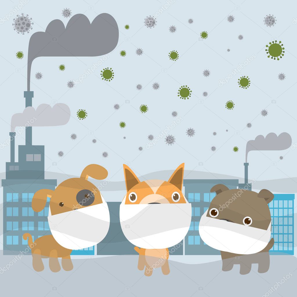 perro en máscaras debido al polvo fino PM 2.5, covid-19, virus de la ...