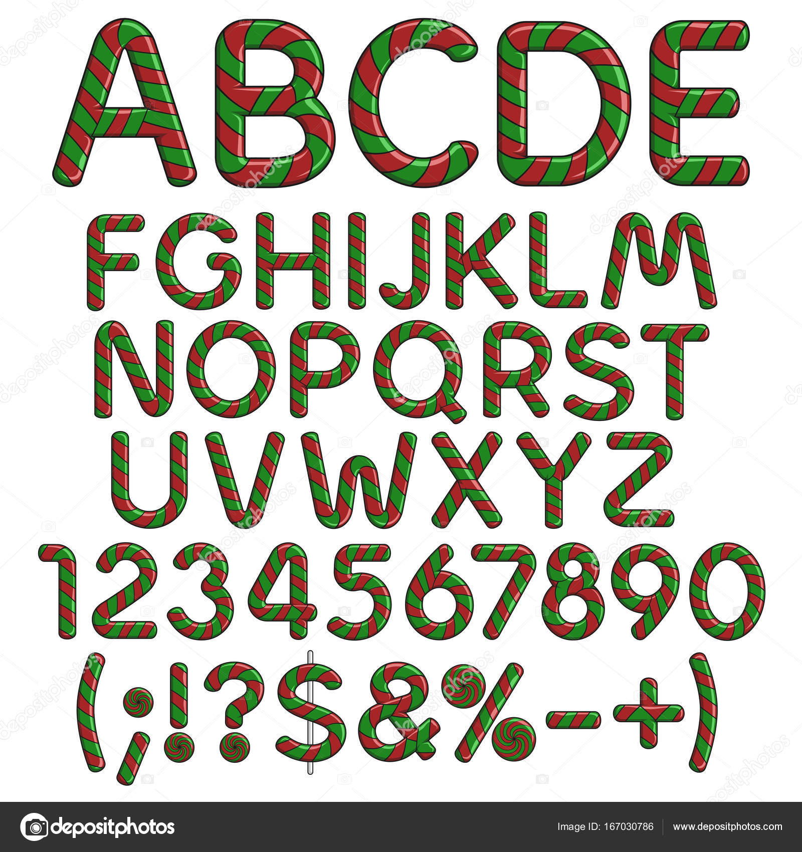 Alphabet, letters, numbers and signs from Christmas red and green ...