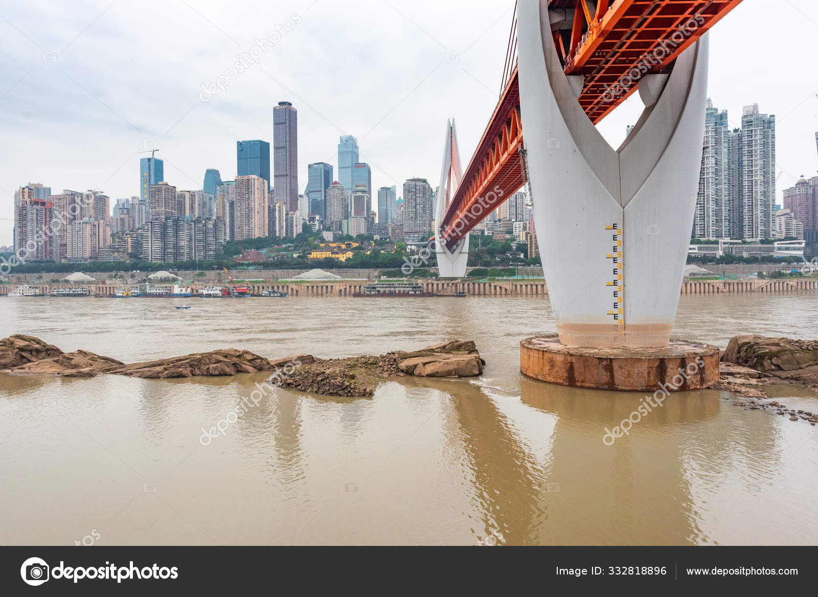 DongShuiMen bridge above Yangtze river in daylight in Chongqing China ...