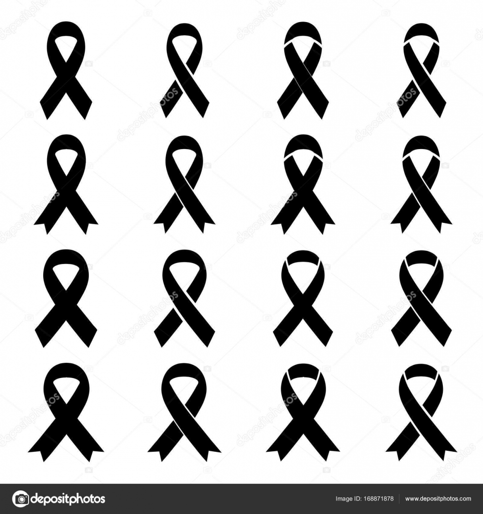 Black awareness ribbon on white background. Mourning sign icons set ...