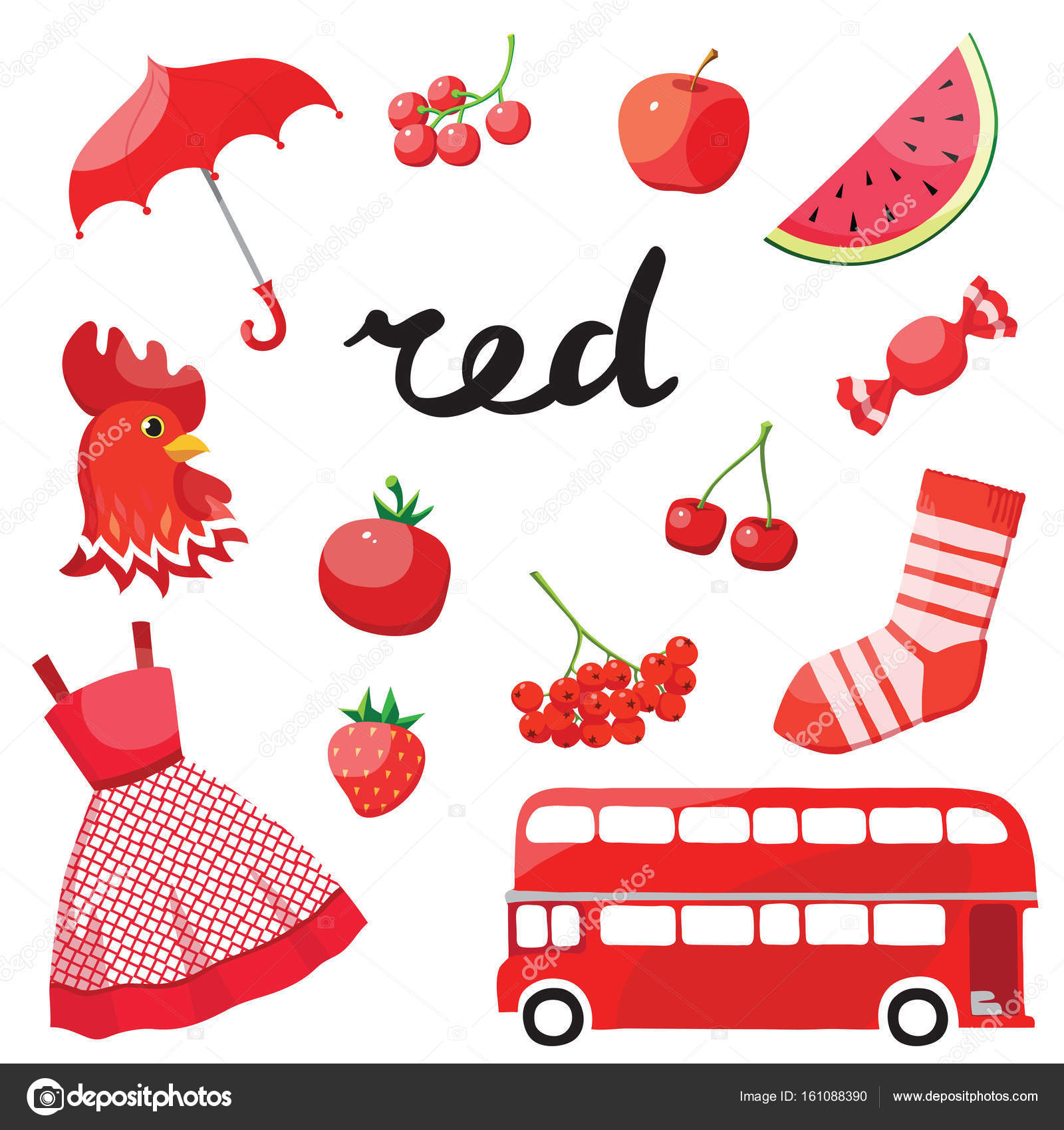 Red. Learn the color. Education set. Illustration of primary colors ...