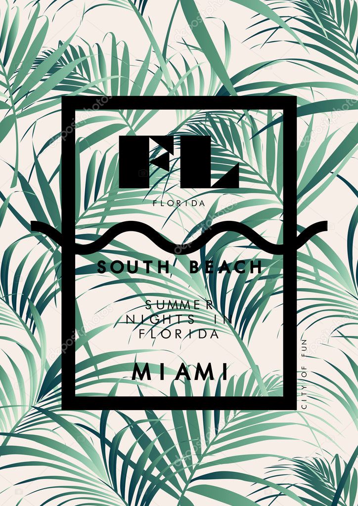 Palm leaves with Miami word poster Stock Vector Image by ©WorkingPENS ...