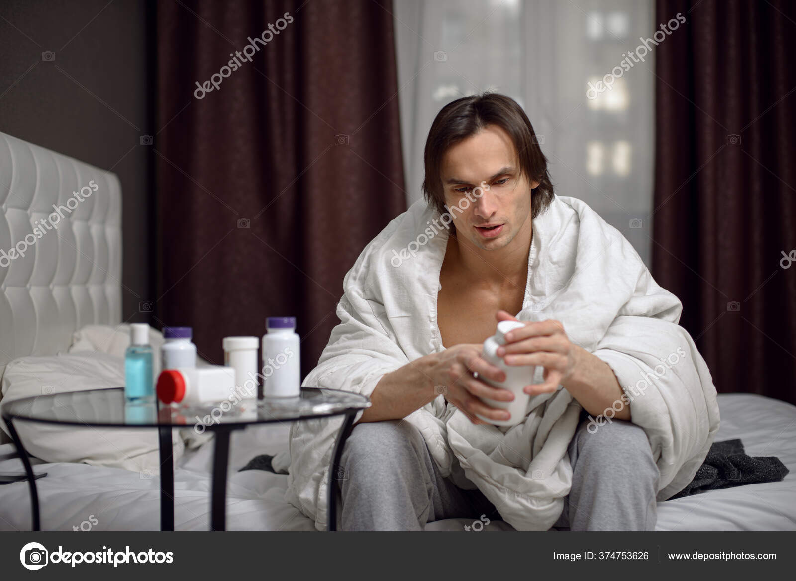 Beautiful Young Man Ill Quarantine Self Isolation Home Guy Stay — Stock ...