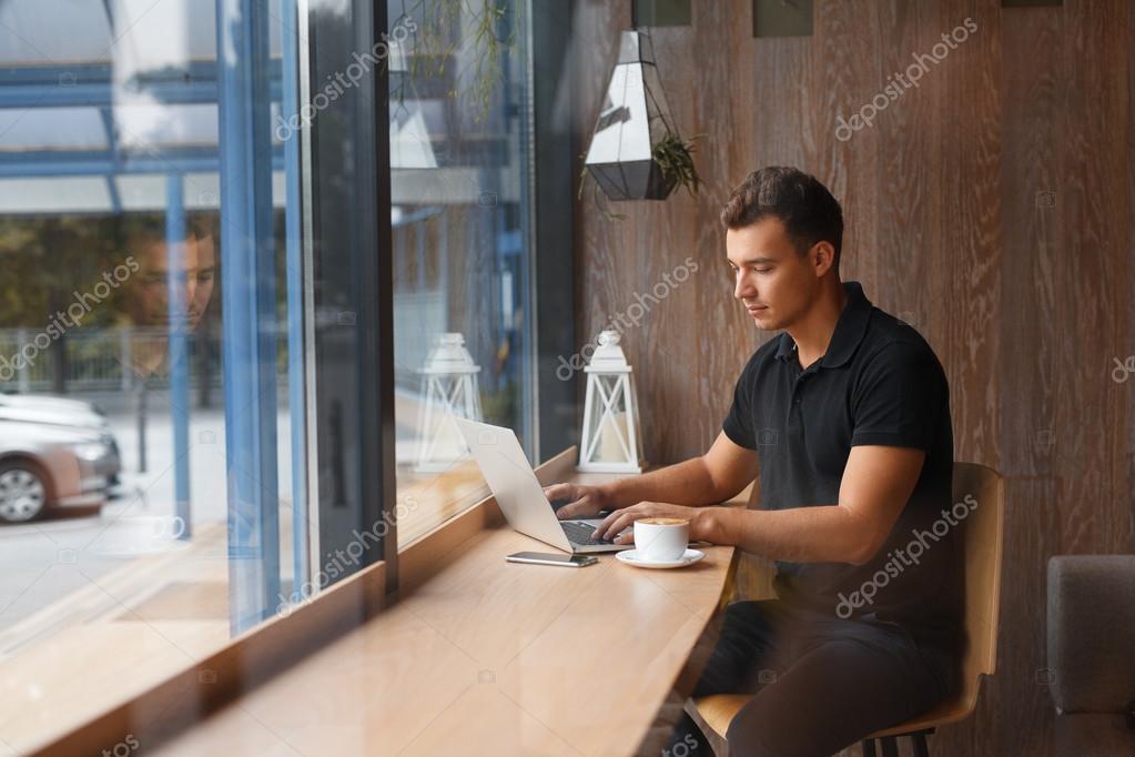 Man Laptop Coffee Work Cafe Concept Stock Photo by ©kegfire 127659454