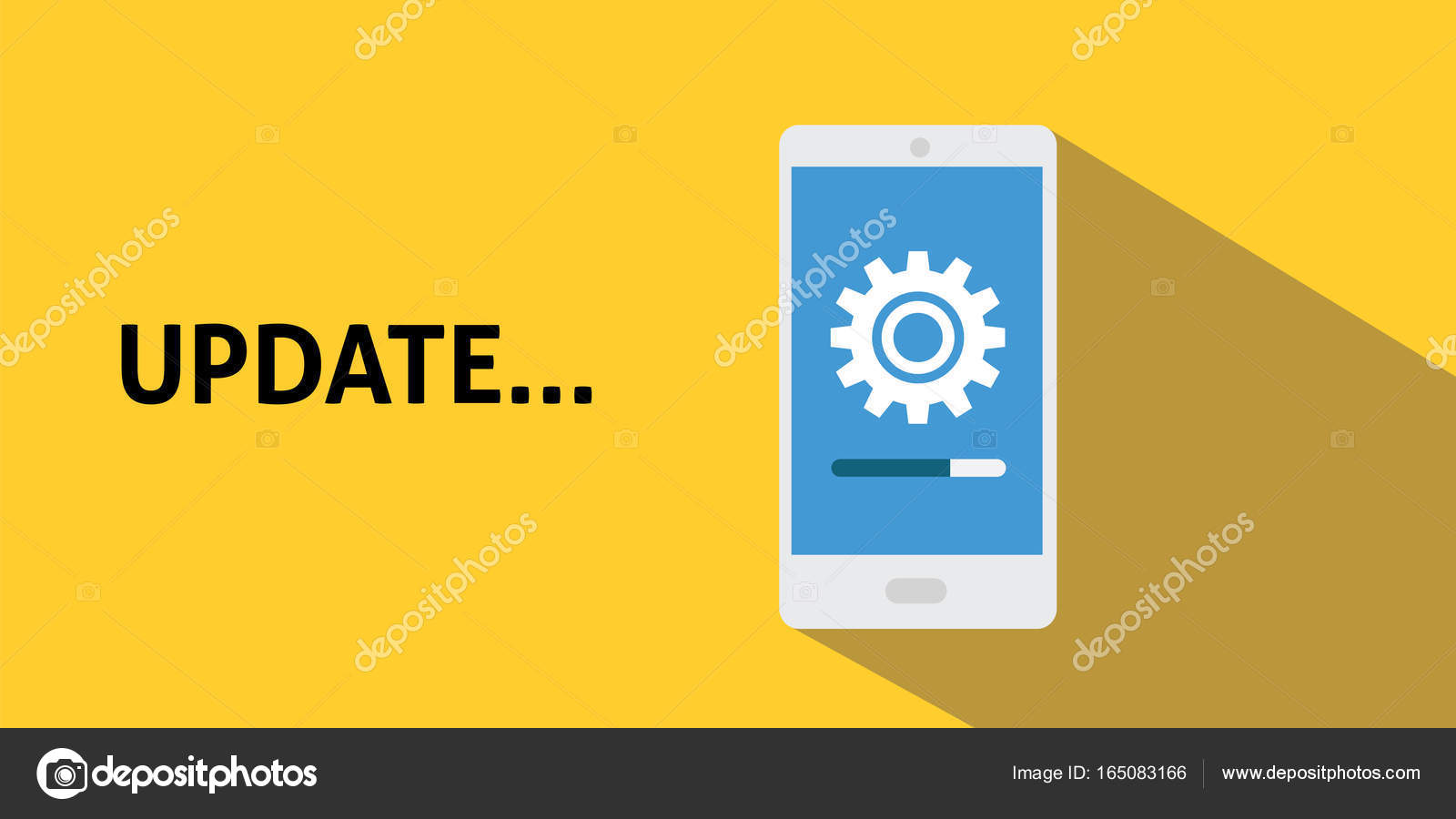 Smartphone update process with gearbox progress and loading bar with ...