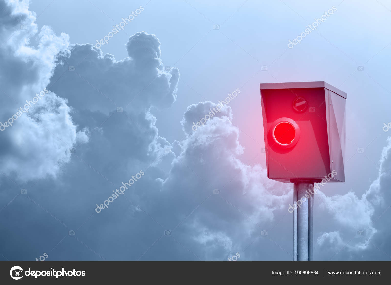 A typical radar trap, speed trap, speed camera in front of cloudy sky ...