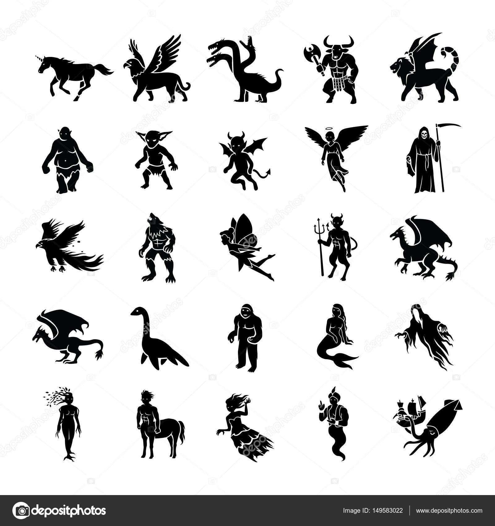 25 Mythical creatures glyph vector icons — Stock Vector © naripuru ...