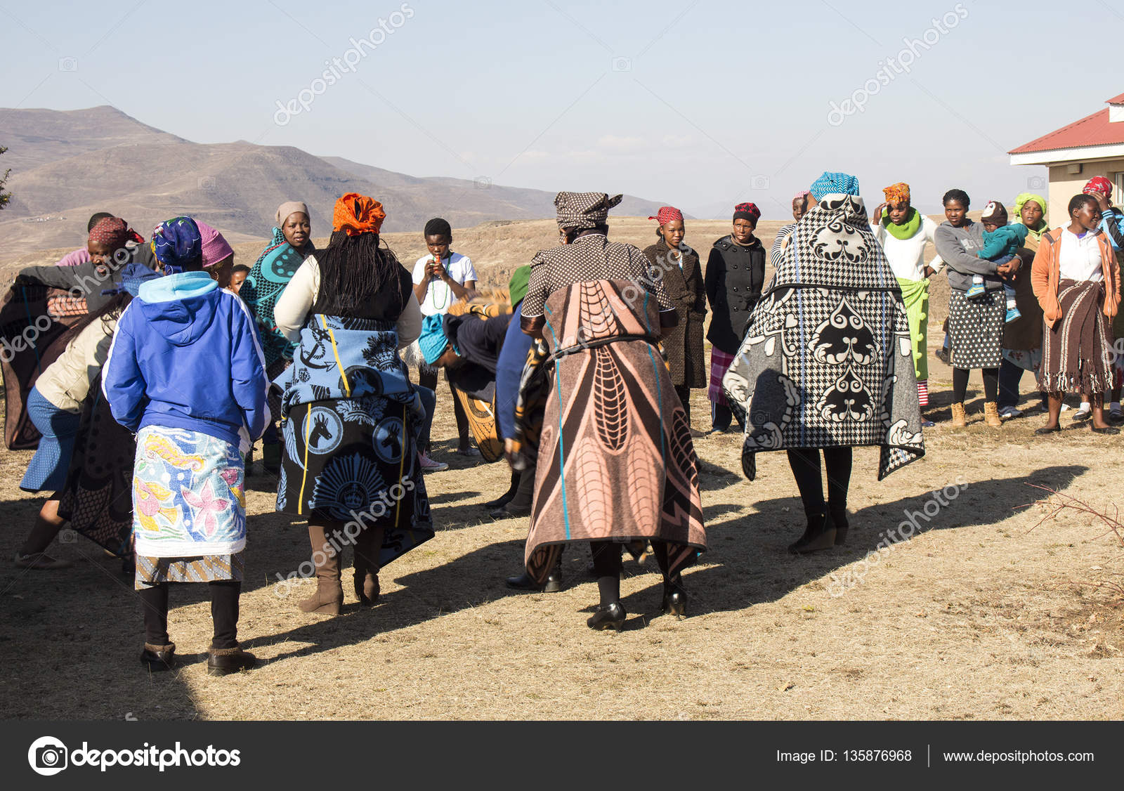African women Bantu nation Basotho tribe in modern handmade traditional ...