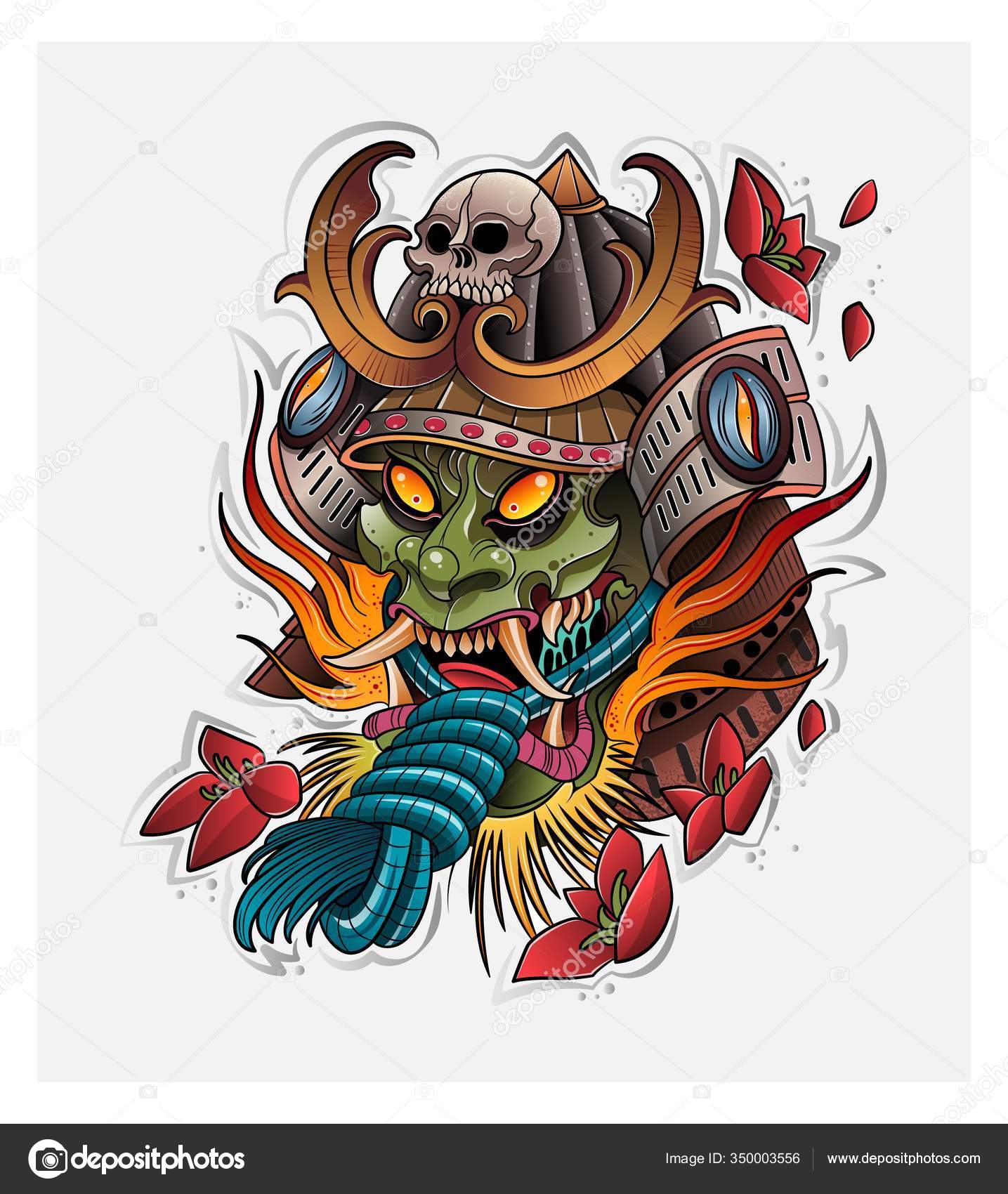 Combat mask of japanese samurai warrior, vector Stock Vector Image by ...