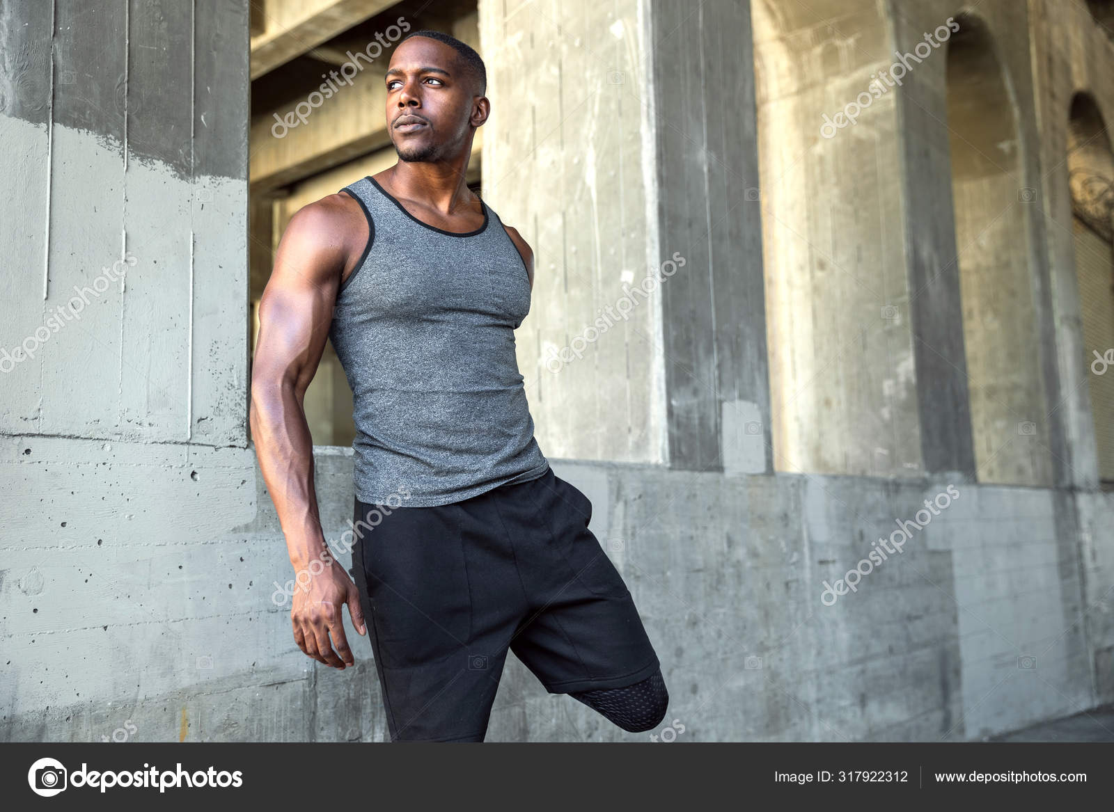 Strong Muscular Athlete Bulging Upper Body Muscles Stretching Intense ...