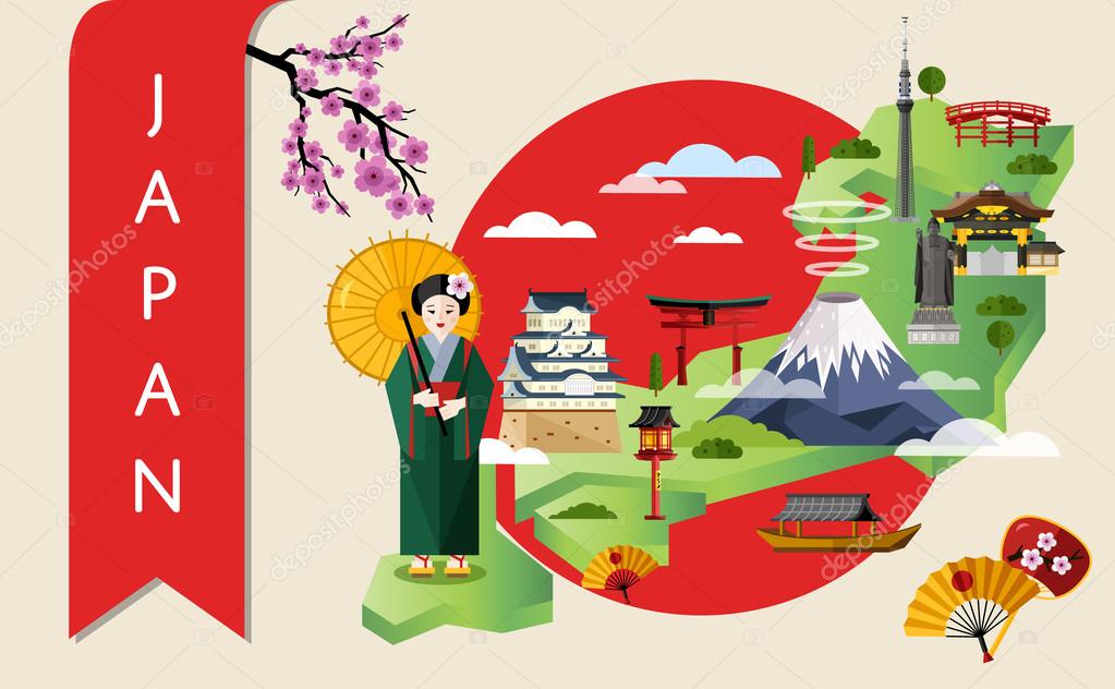 Japan travel concept with famous attractions. Stock Vector Image by ...
