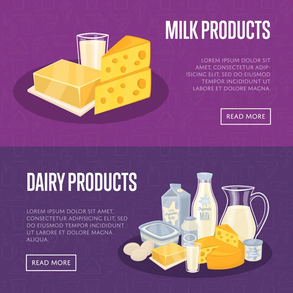 Dairy Products Horizontal Banners Set Stock Vector Image By