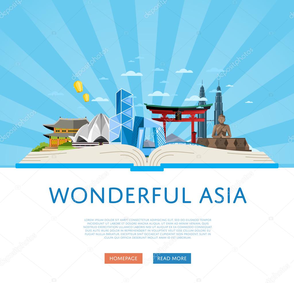 Wonderful asia poster with famous attractions. Stock Illustration by ...