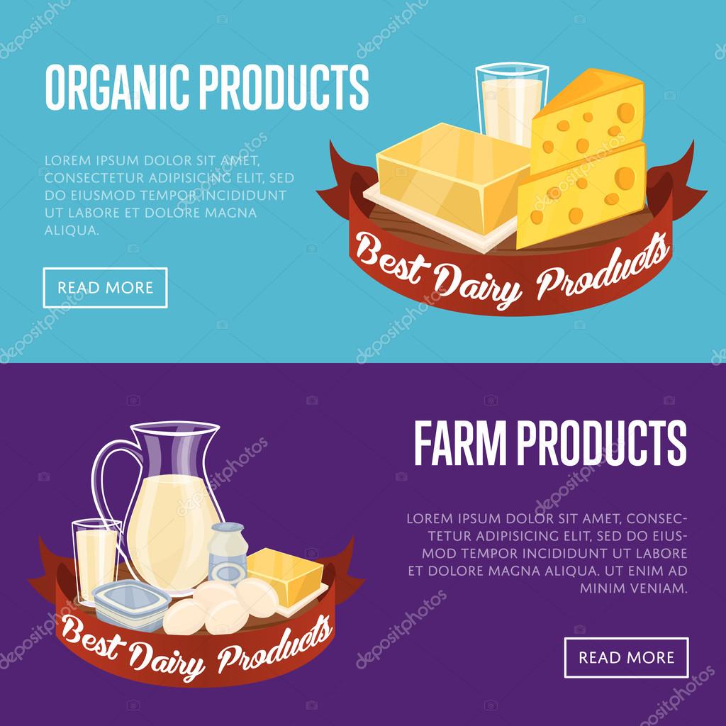 Dairy Products Horizontal Banners Set Stock Vector Image By