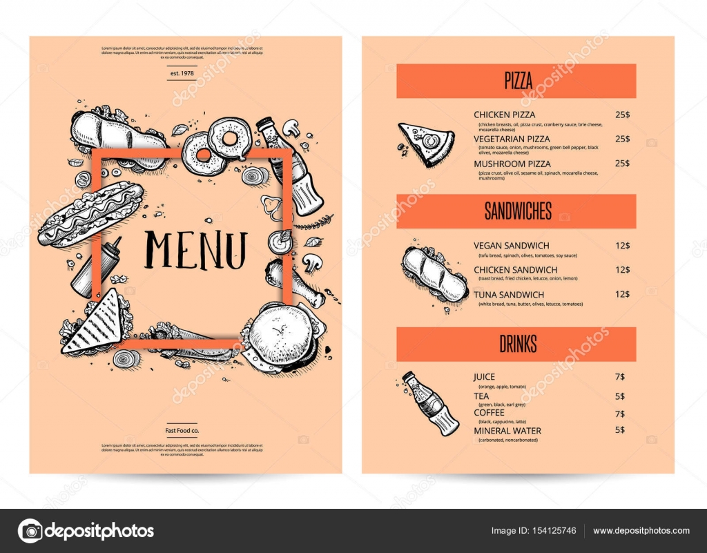 Vintage creative food menu with hand drawn graphic Stock Vector Image ...