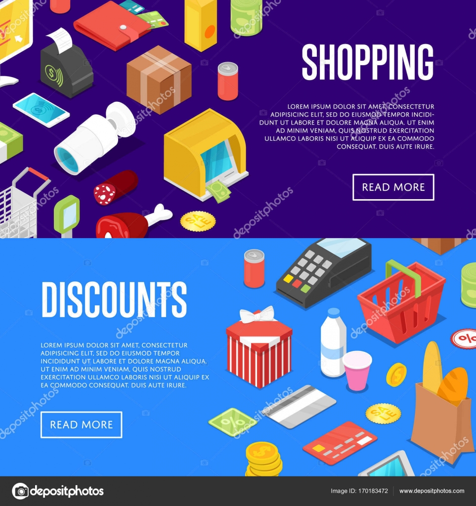 Supermarket shopping isometric posters set Stock Vector Image by ...