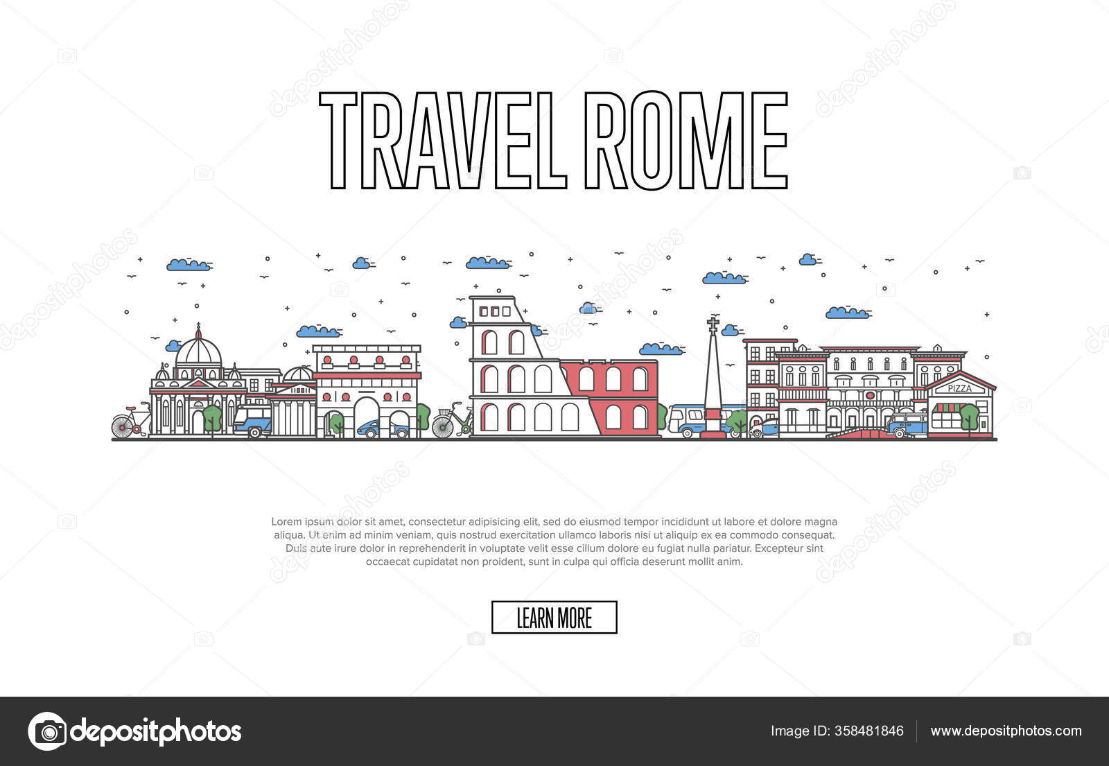 Travel Rome Poster Architectural Attractions Linear Style Worldwide ...