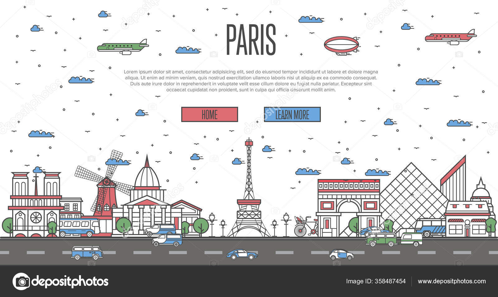 Paris Skyline National Famous Landmarks Trendy Linear Style Worldwide ...