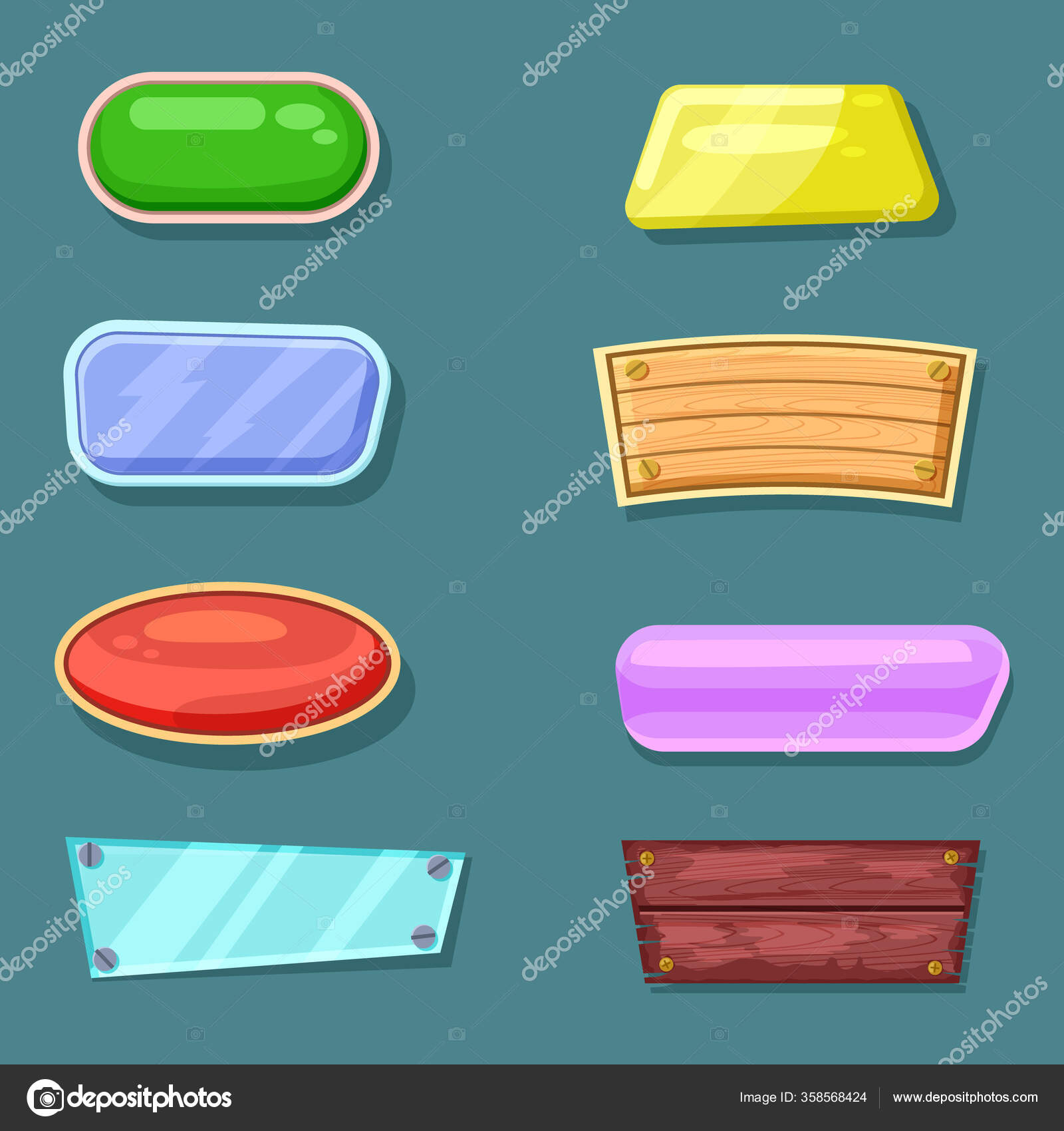 Computer Game Menu Interface Objects Collection Shiny Wooden Glossy