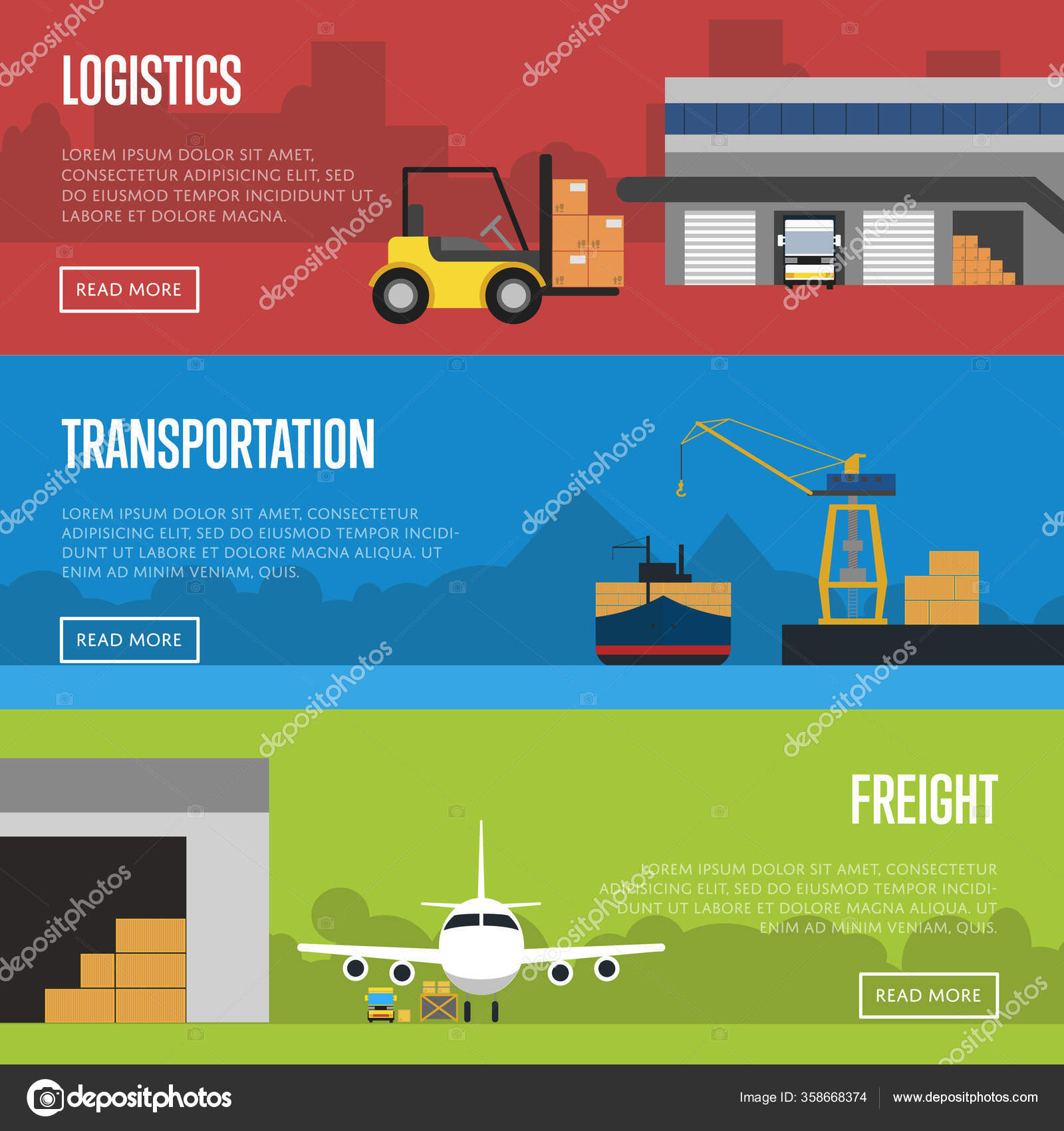Logistics Freight Transportation Banners Vector Illustration Cargo Jet ...
