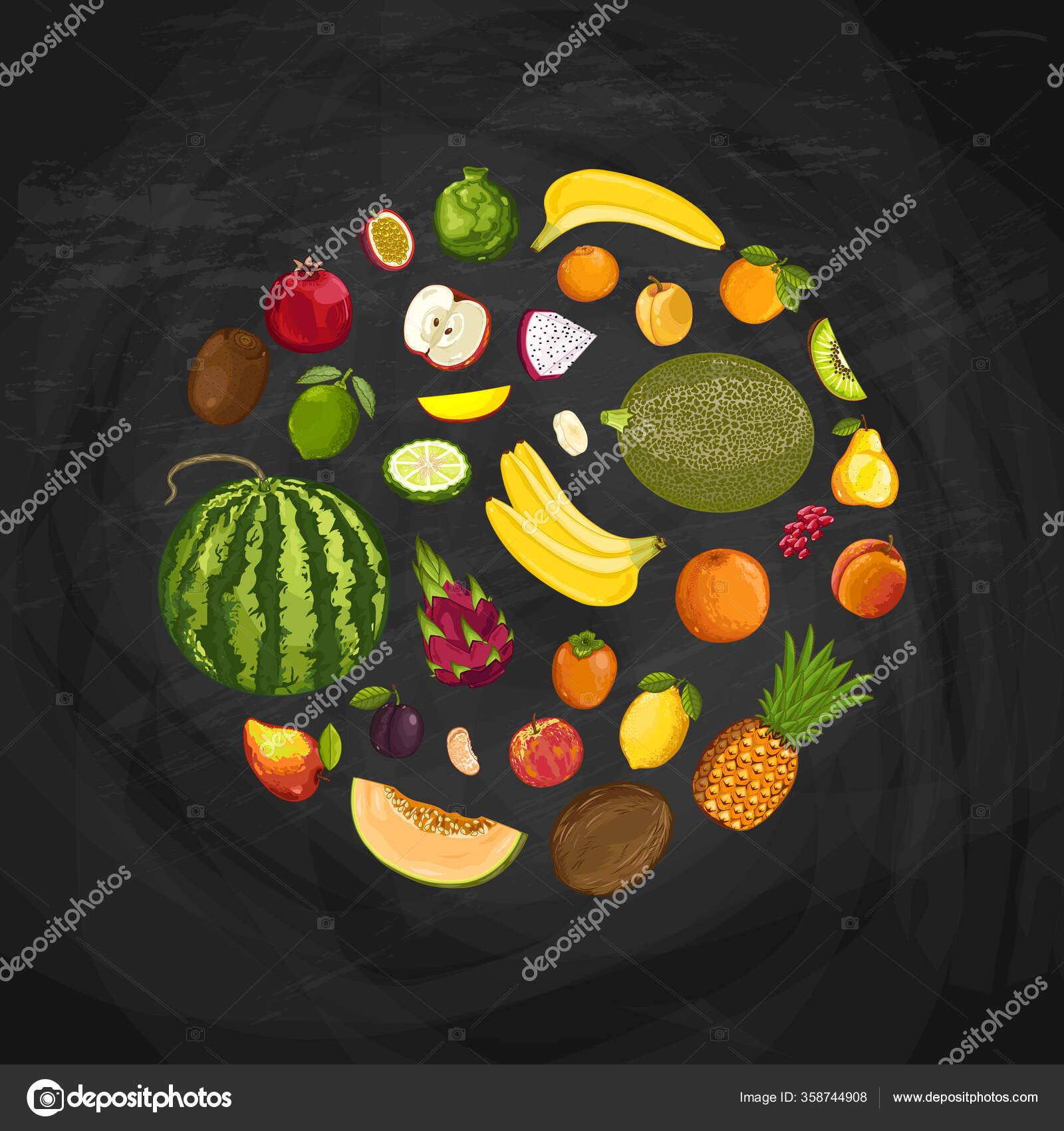 Fresh Fruit Shape Composition Vector Illustration Juicy Fruit Backdrop ...