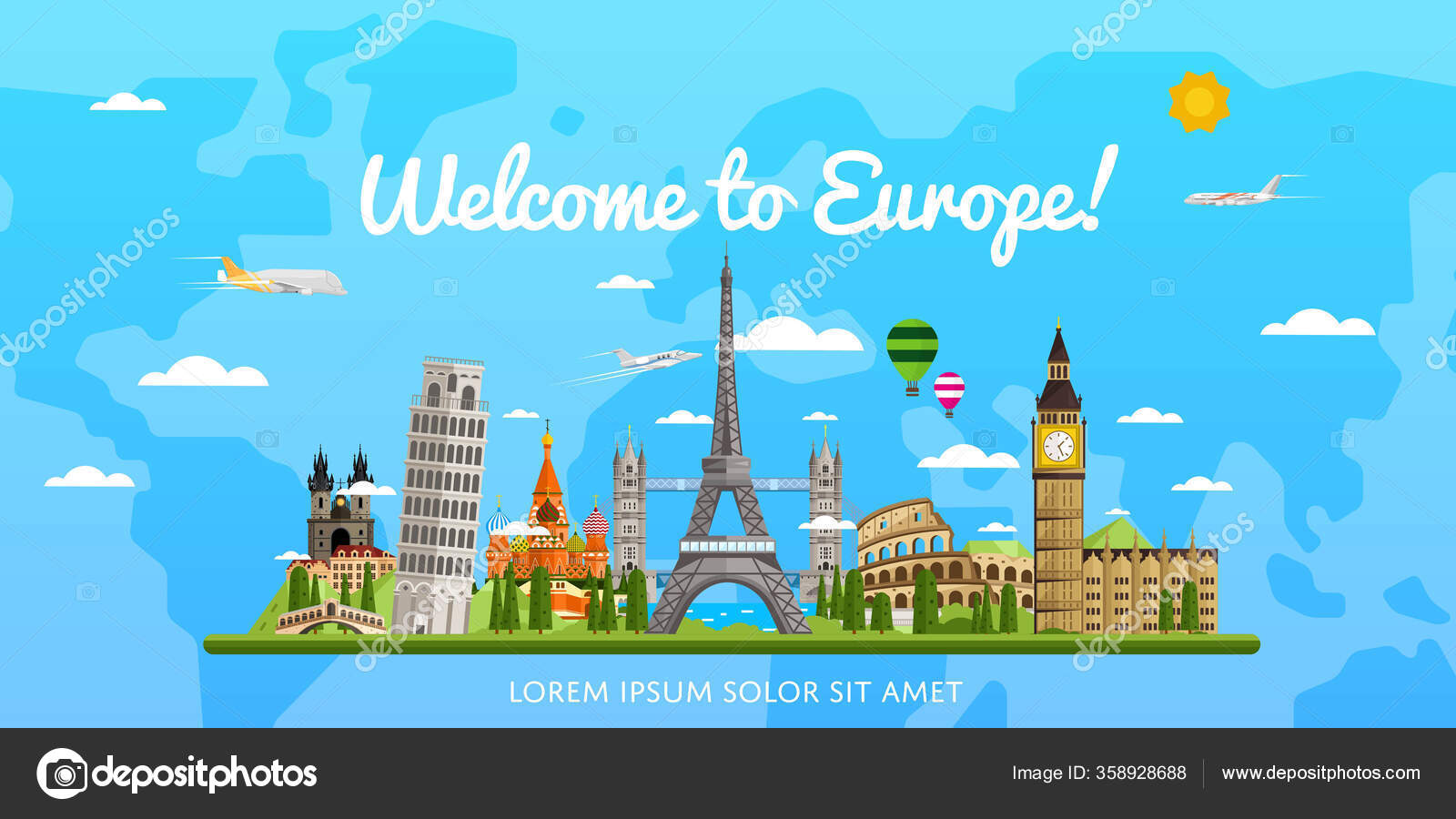 Welcome to Europe poster with famous attractions Stock Vector Image by ...