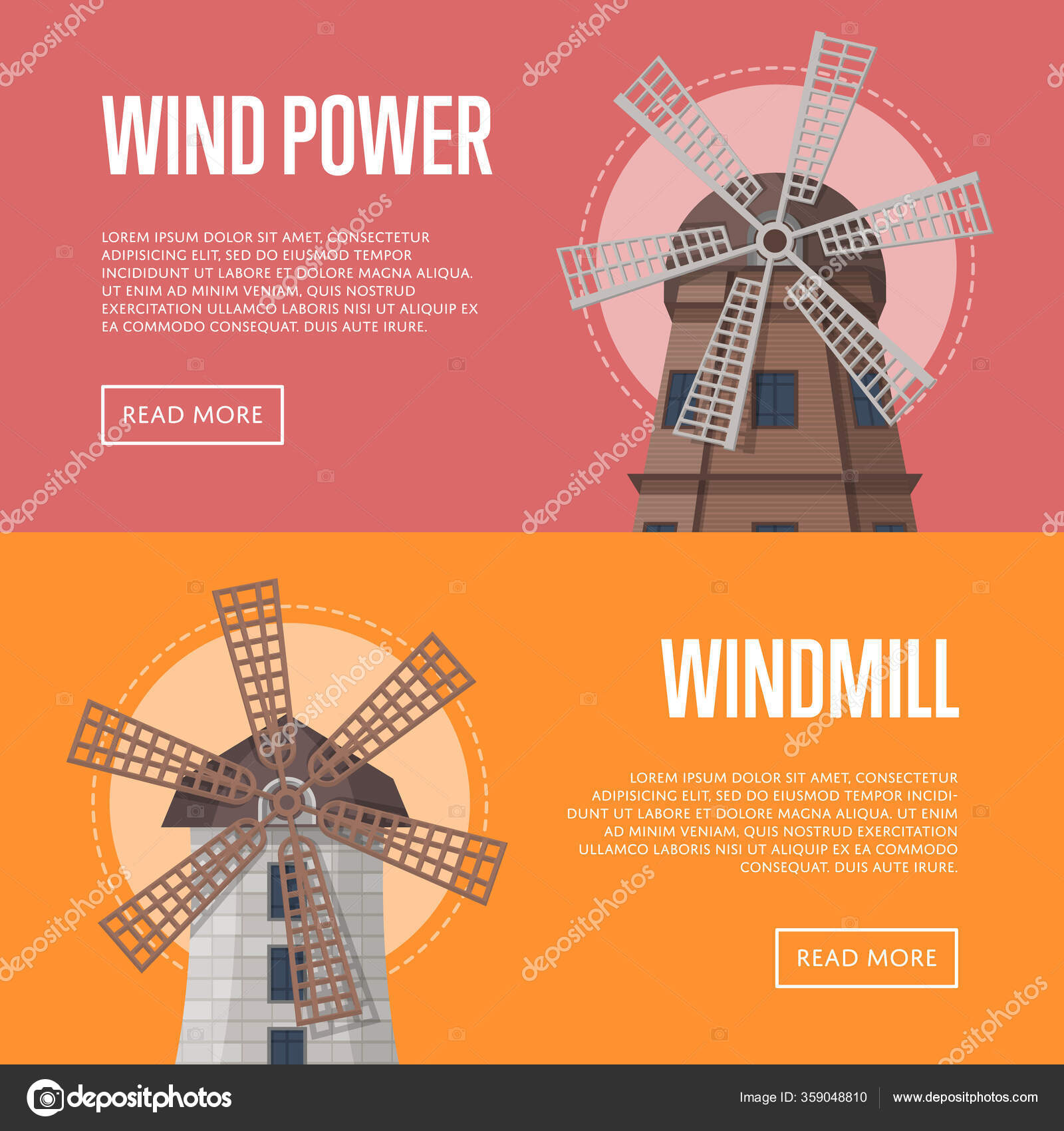Wind power flyers with windmill buildings Stock Vector Image by ...