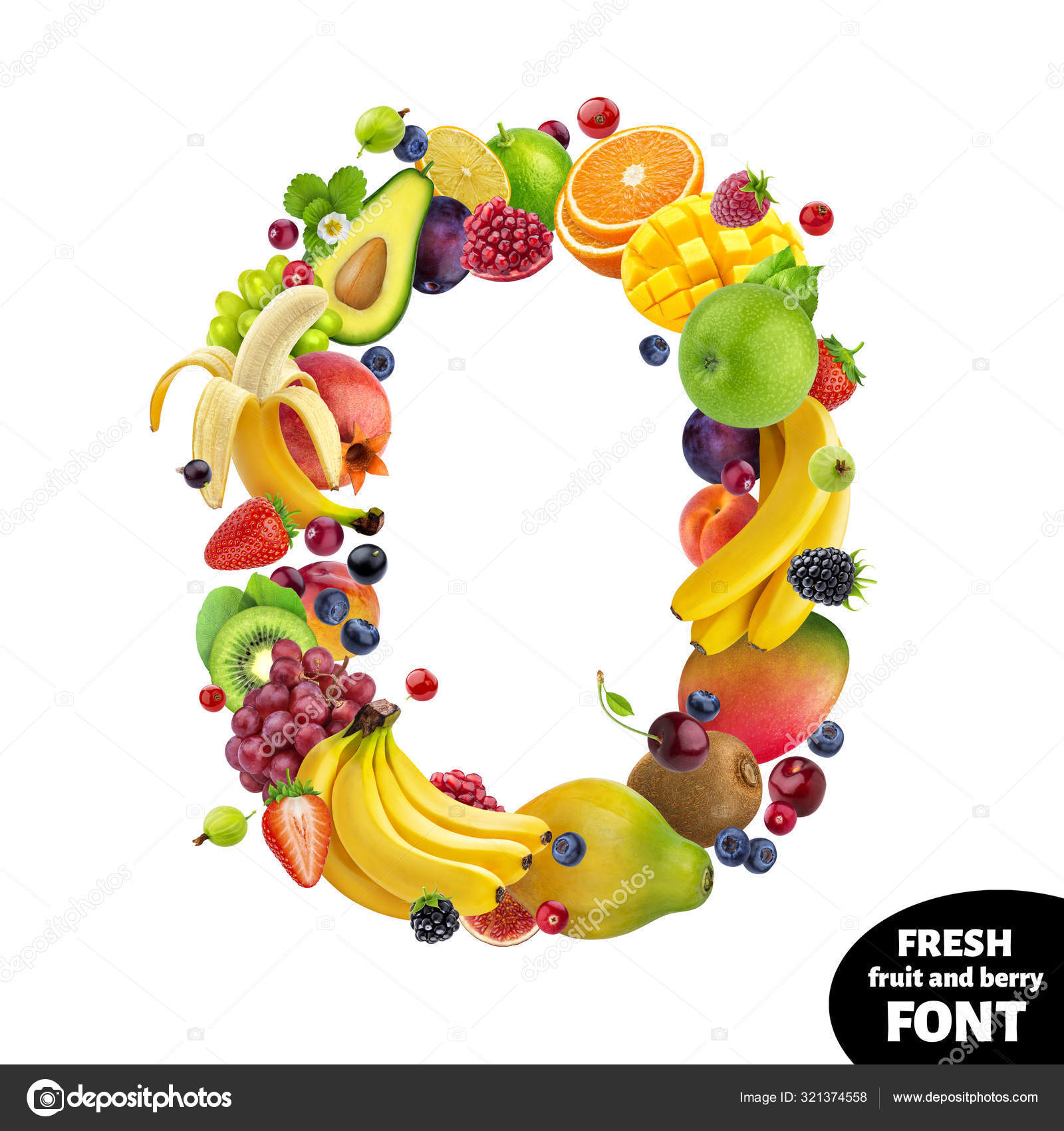 Letra O, símbolo de fuente de fruta aislado sobre fondo blanco — Foto ...