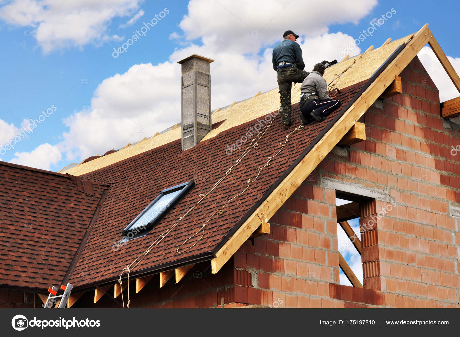 Roofers lay and install asphalt shingles. Stock Photo by ©thefutureis ...