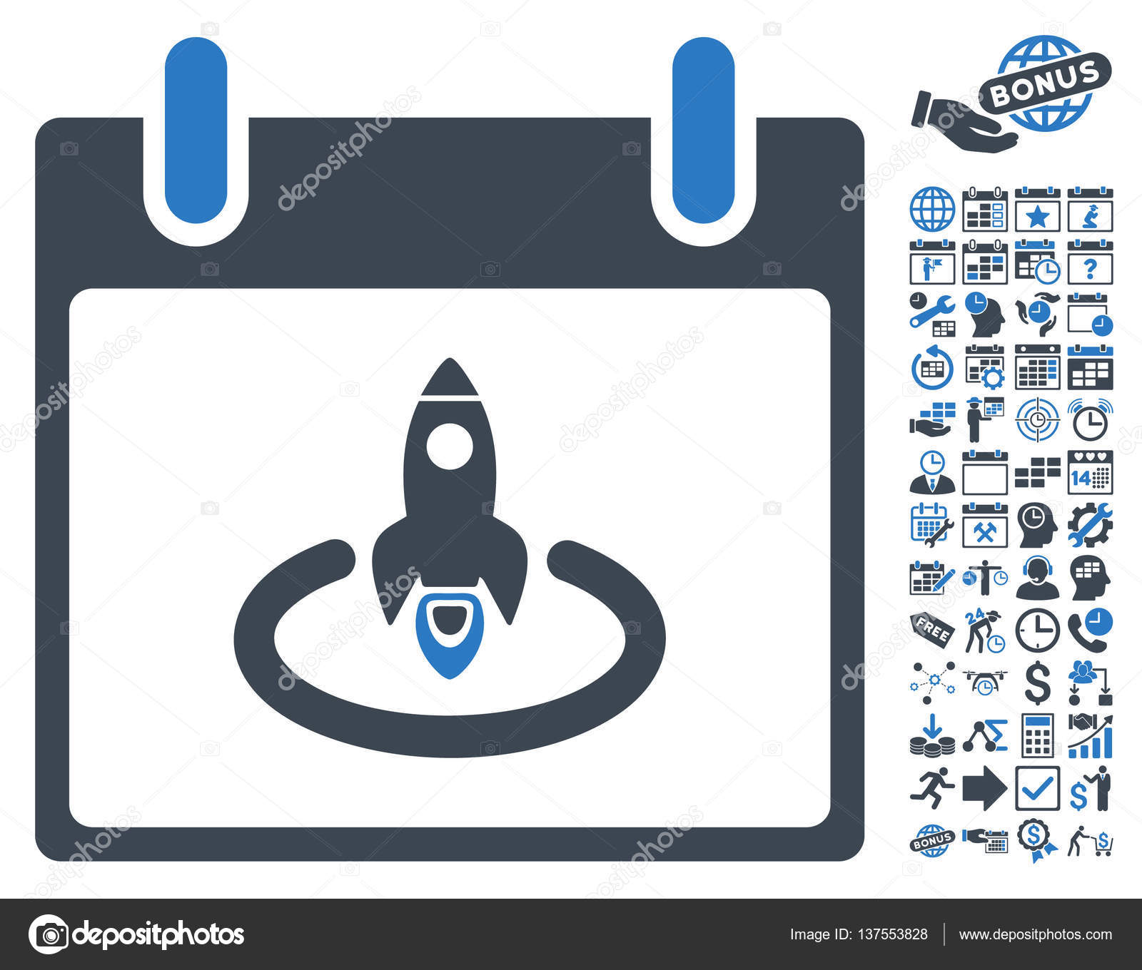 Rocket Start Calendar Page Flat Vector Icon With Bonus — Stock Vector ...