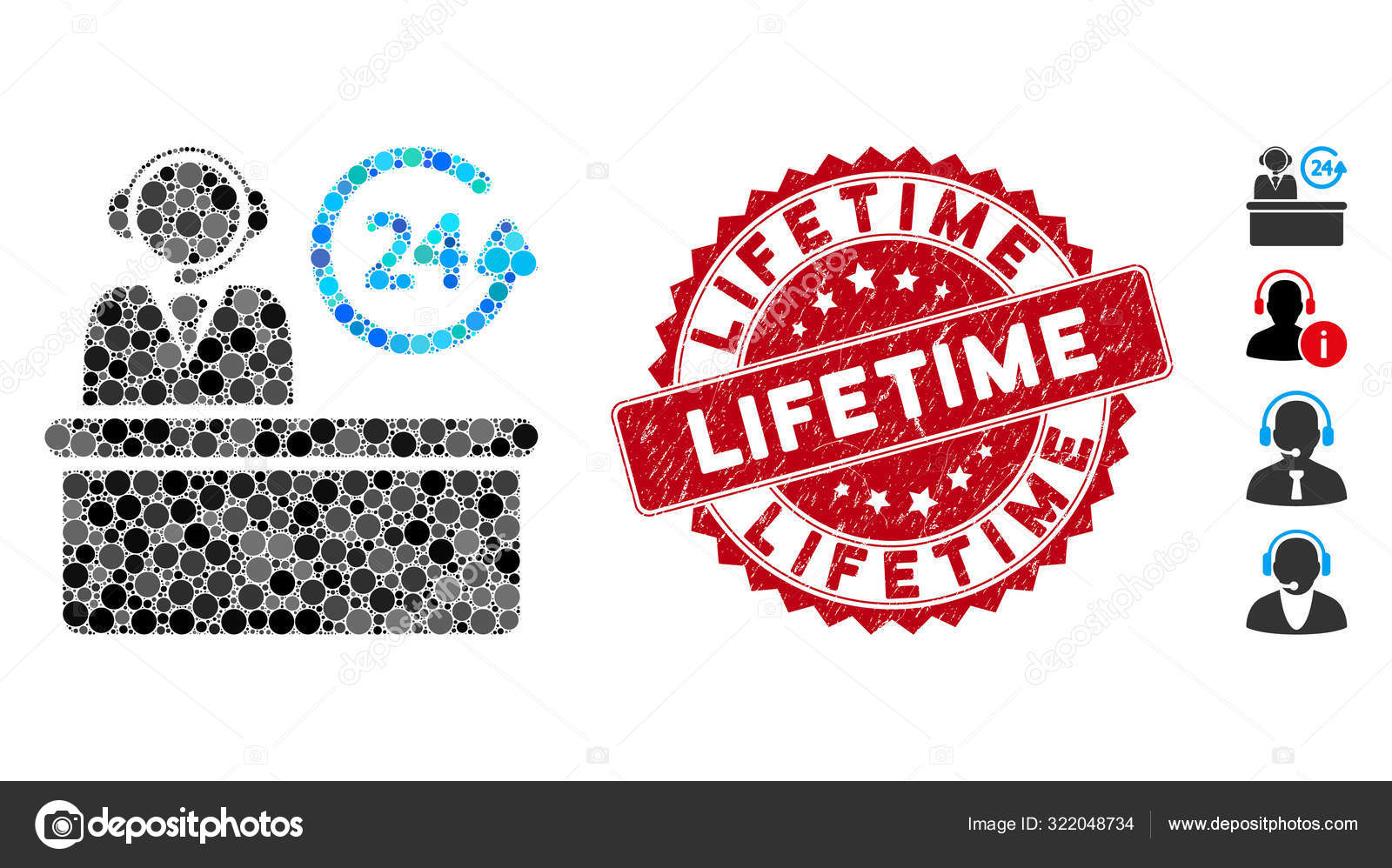 Collage Everytime Support Desk Icon with Scratched Lifetime Stamp ...