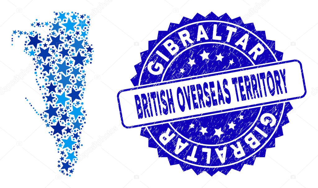 Estrella Azul Gibraltar Mapa Mosaico y Sello Rasguñado 2022