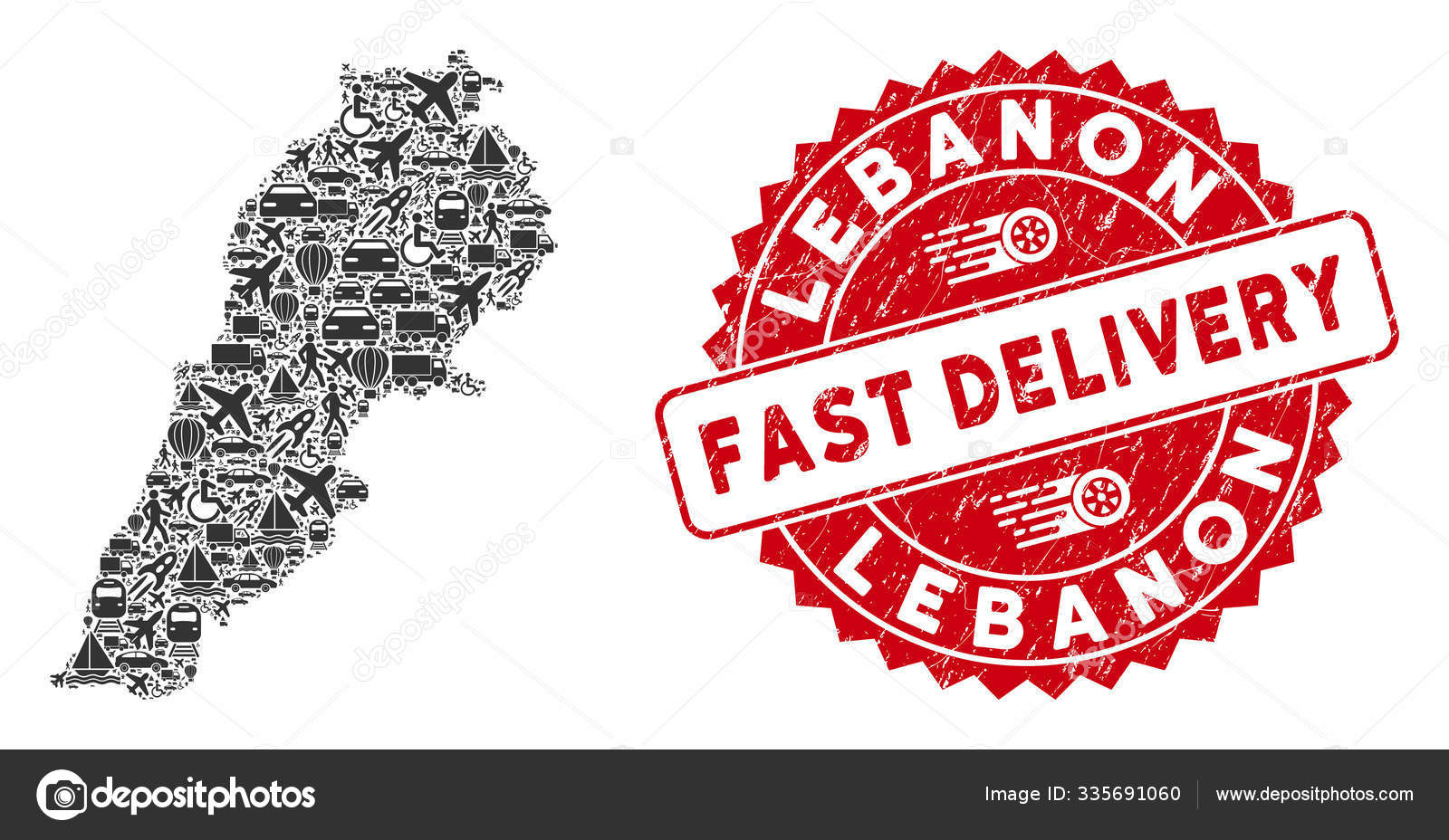 Transportation Mosaic Lebanon Map with Distress Fast Delivery Seal ...