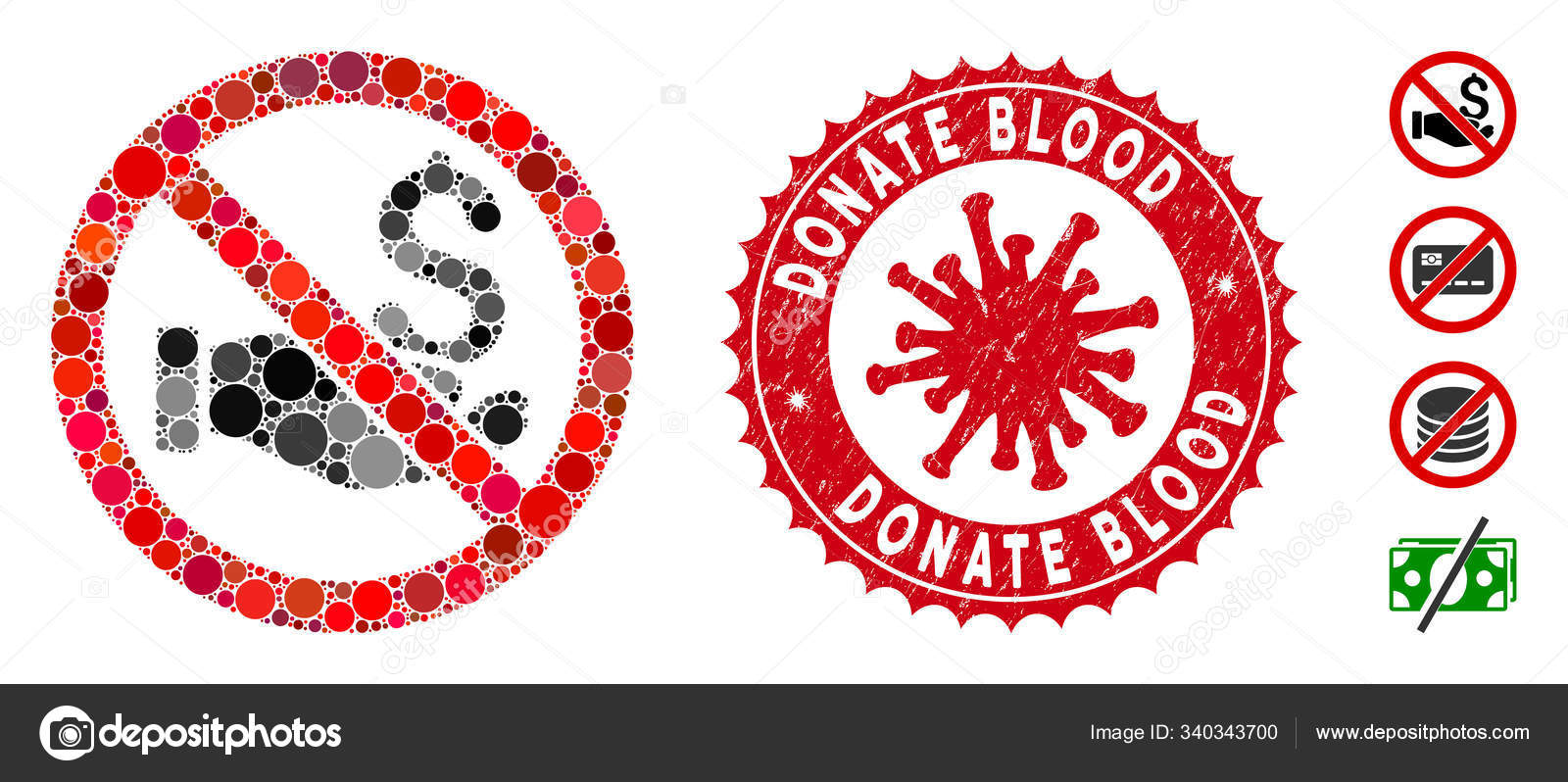 Mosaic No Donation Icon with Coronavirus Grunge Donate Blood Seal ...