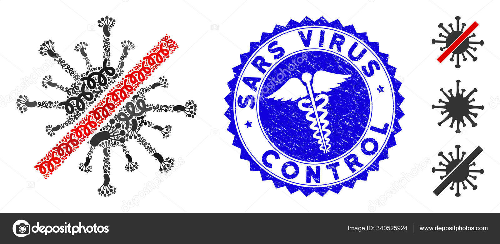 Pandemic Collage No Coronavirus Icon with Healthcare Grunge Sars Virus ...