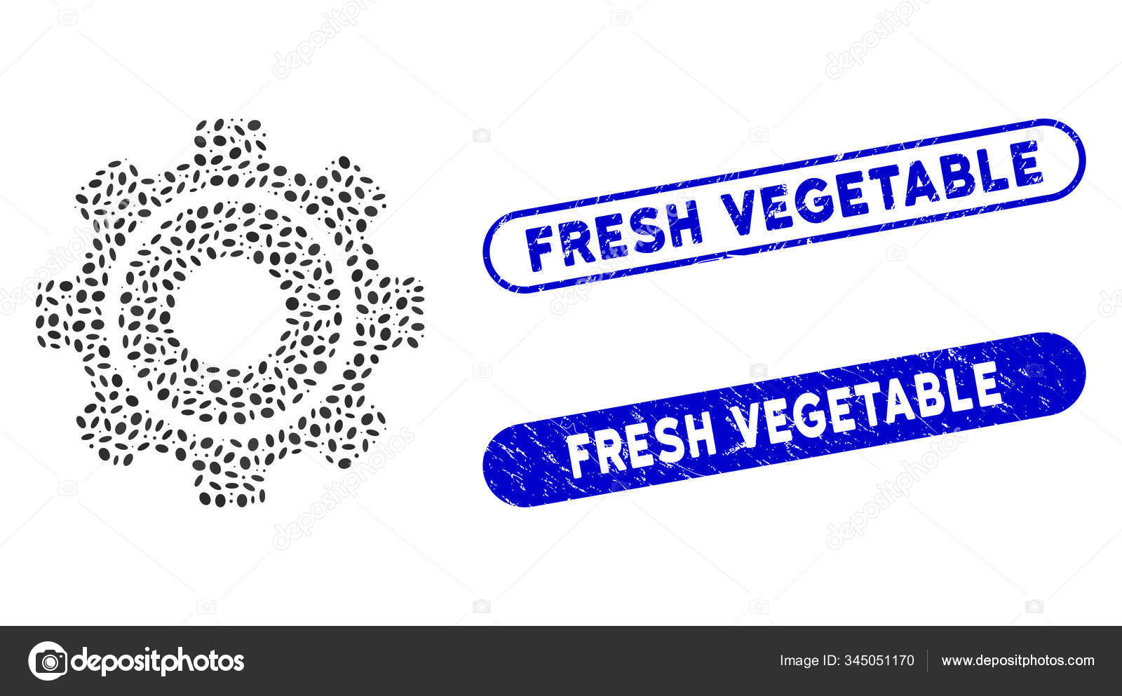 Oval Mosaic Cog with Grunge Fresh Vegetable Stamps — Stock Vector ...