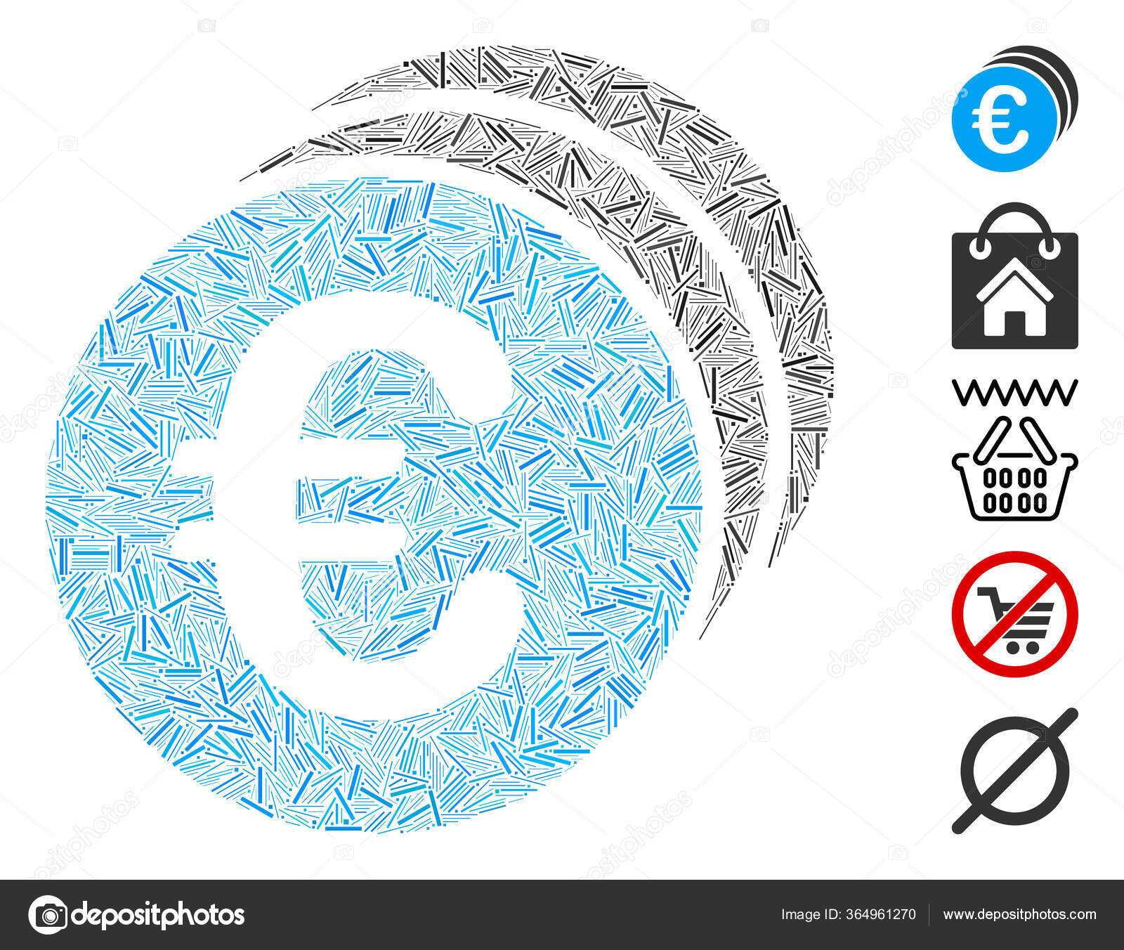 Hatch Collage Euro Coins Icon Designed Narrow Elements Different Sizes ... Hatch Collage Euro Coins Icon Designed Narrow Elements Different Sizes ...