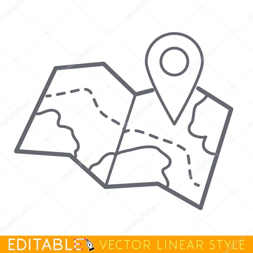 Icono de ruta en la línea del mapa, signo de vector de contorno ...