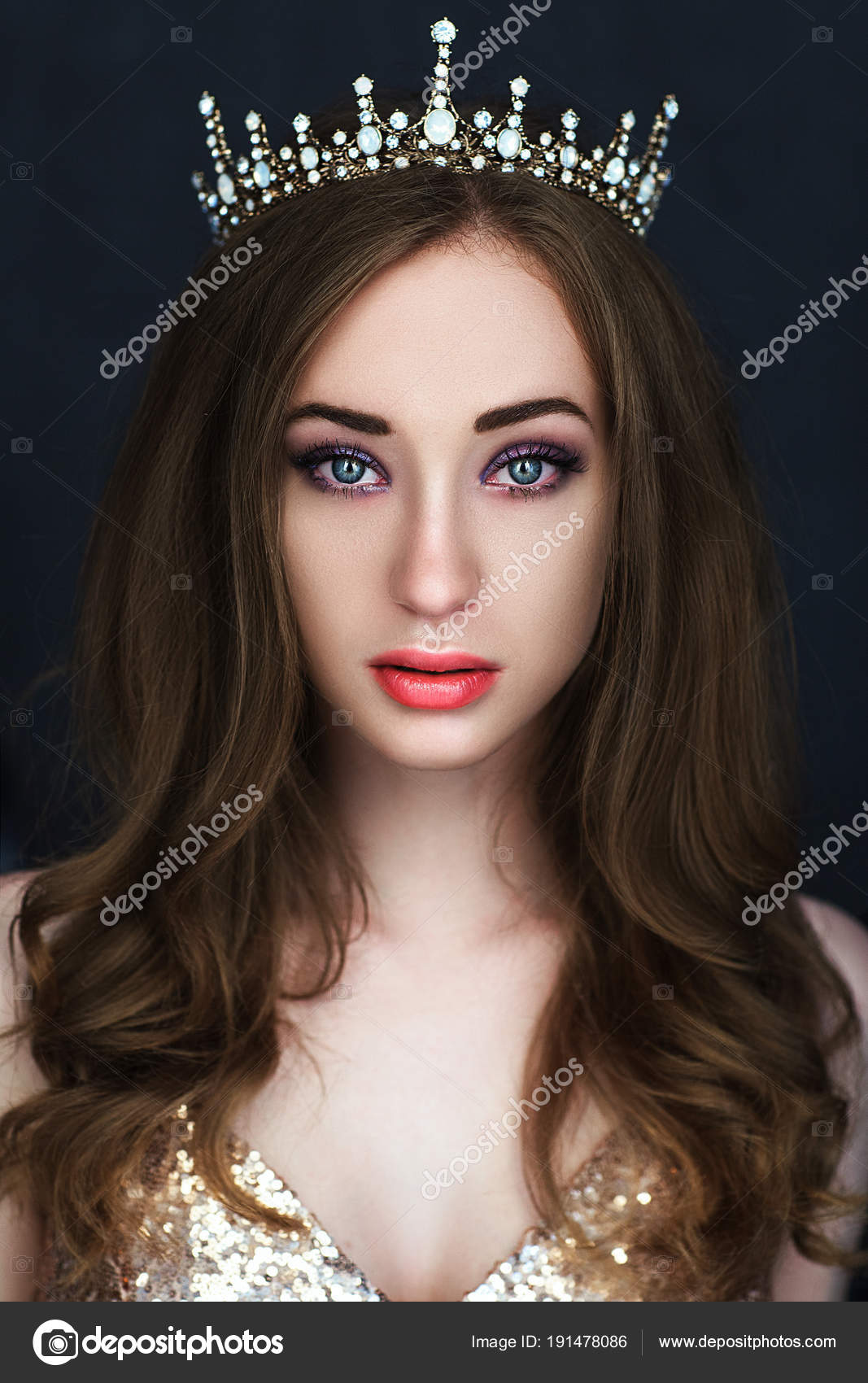 Beautiful Model Wearing Nice Dress Posing Dark Studio Stock Photo by ...
