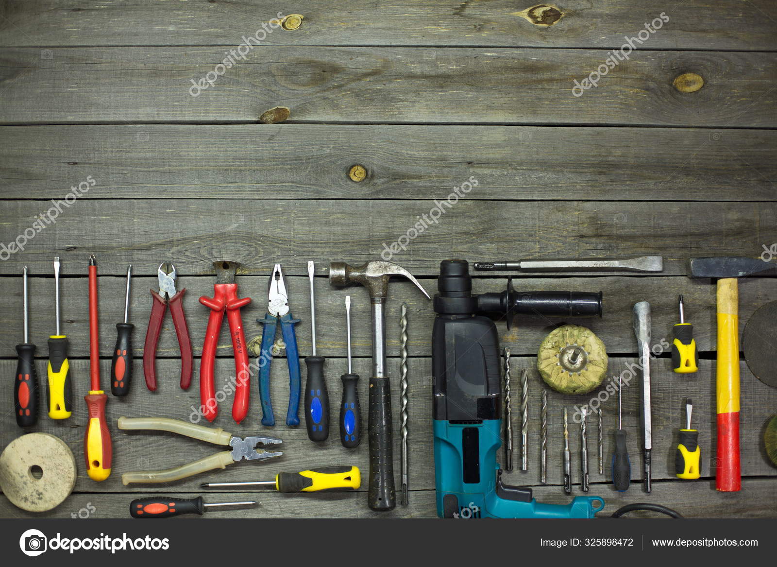 Tools Workshop Table Tools Various Types Construction Repair Work Wood ...
